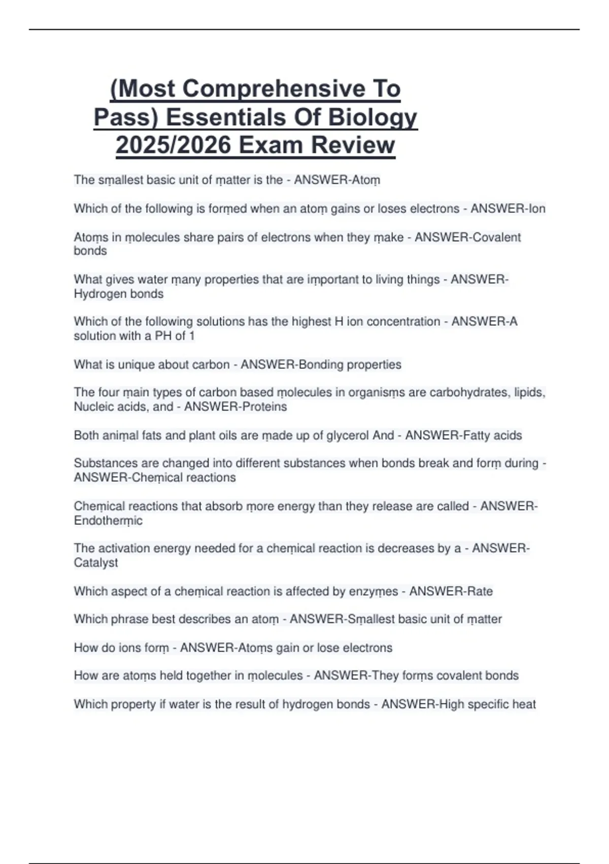 (Most Comprehensive To Pass) Essentials Of Biology 2025/2026 Exam ...