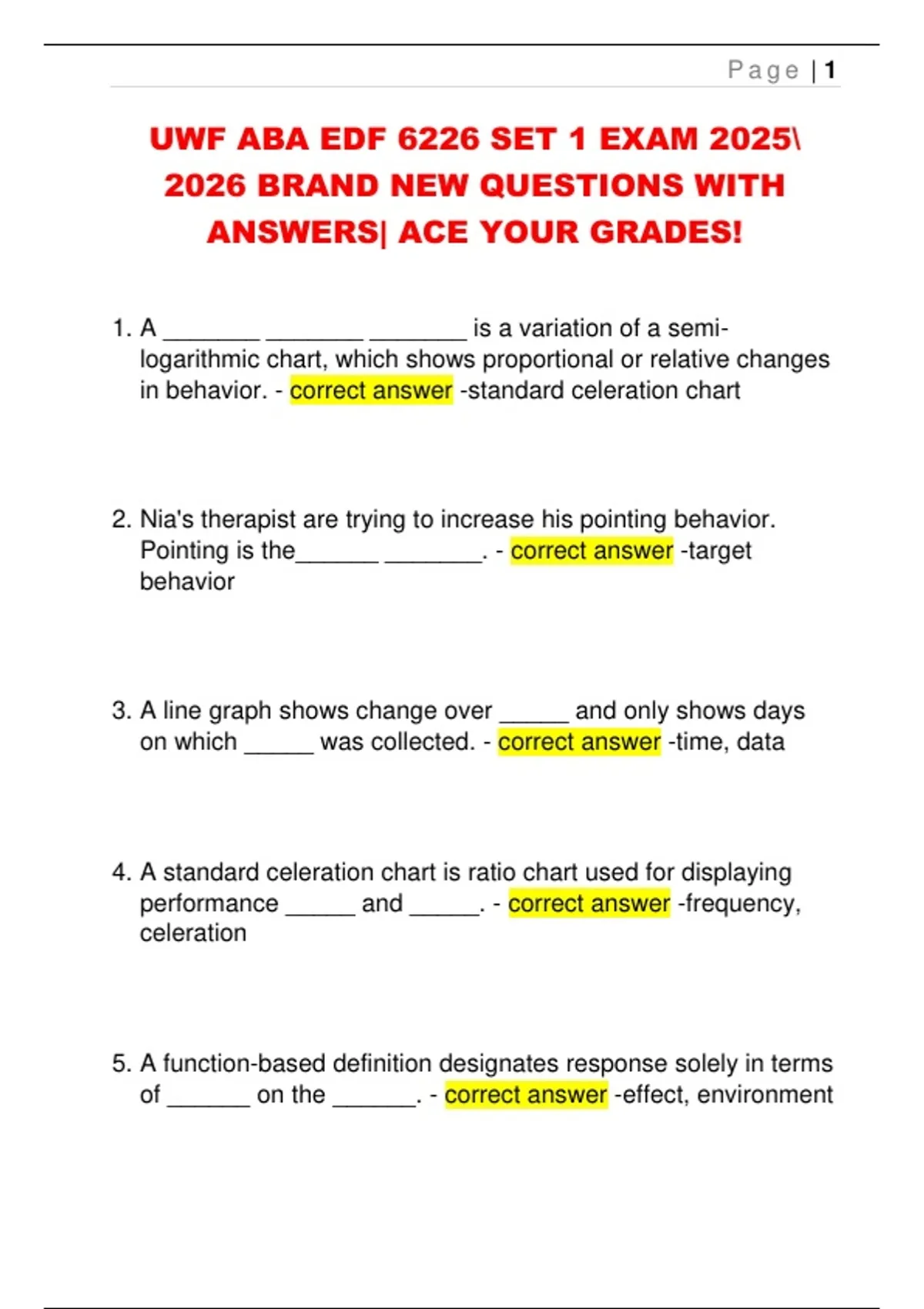UWF ABA EDF 6226 SET 1 EXAM BRAND NEW QUESTIONS WITH ANSWERS| ACE YOUR ...