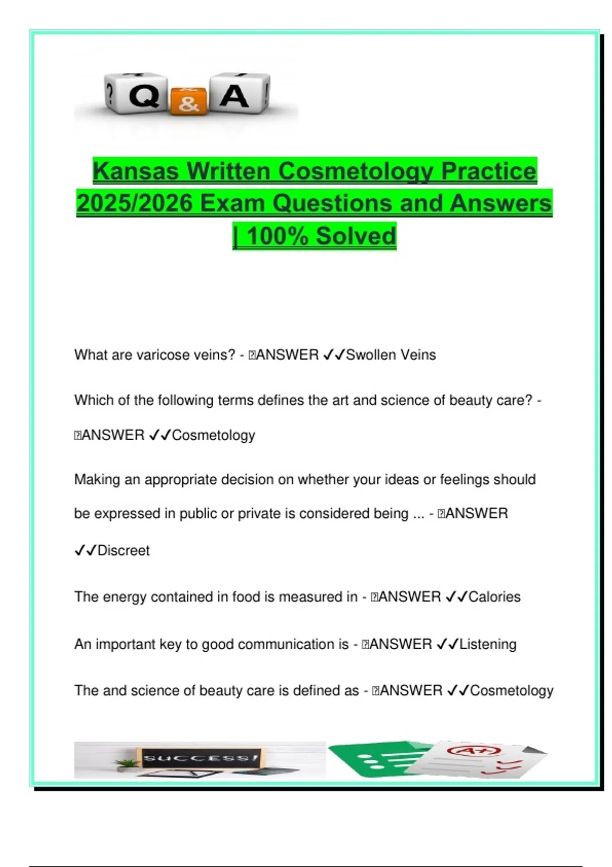 Kansas Cosmetology Written Exam Practice (100 Questions) – Safety ...