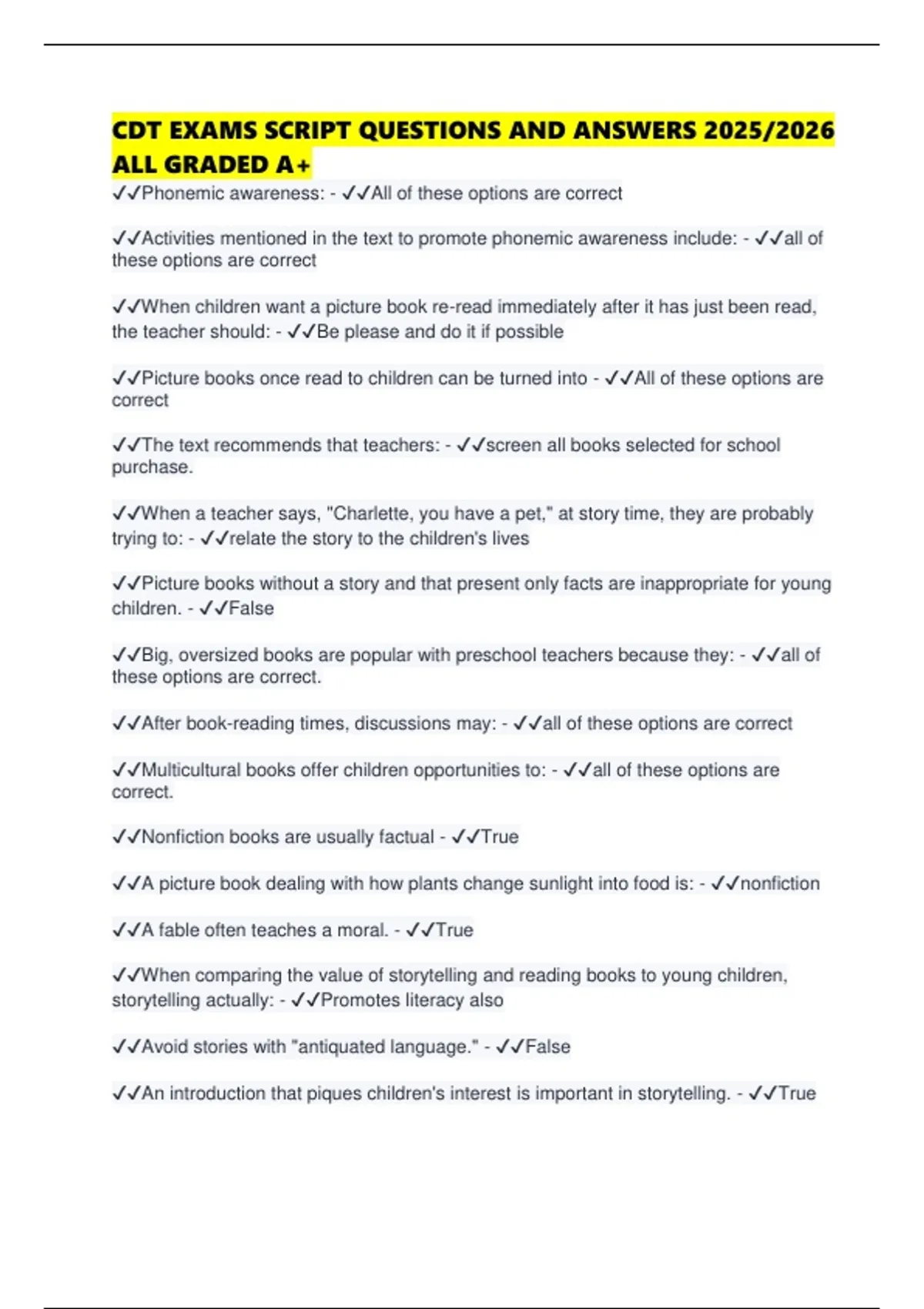CDT EXAMS SCRIPT QUESTIONS AND ANSWERS 2025/2026 ALL GRADED A+ - Cdt ...