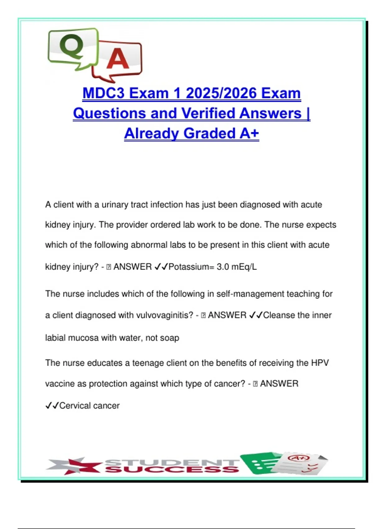 MDC 3 Exam 1 (2025) – 100+ Solved Questions | Reproductive Disorders ...