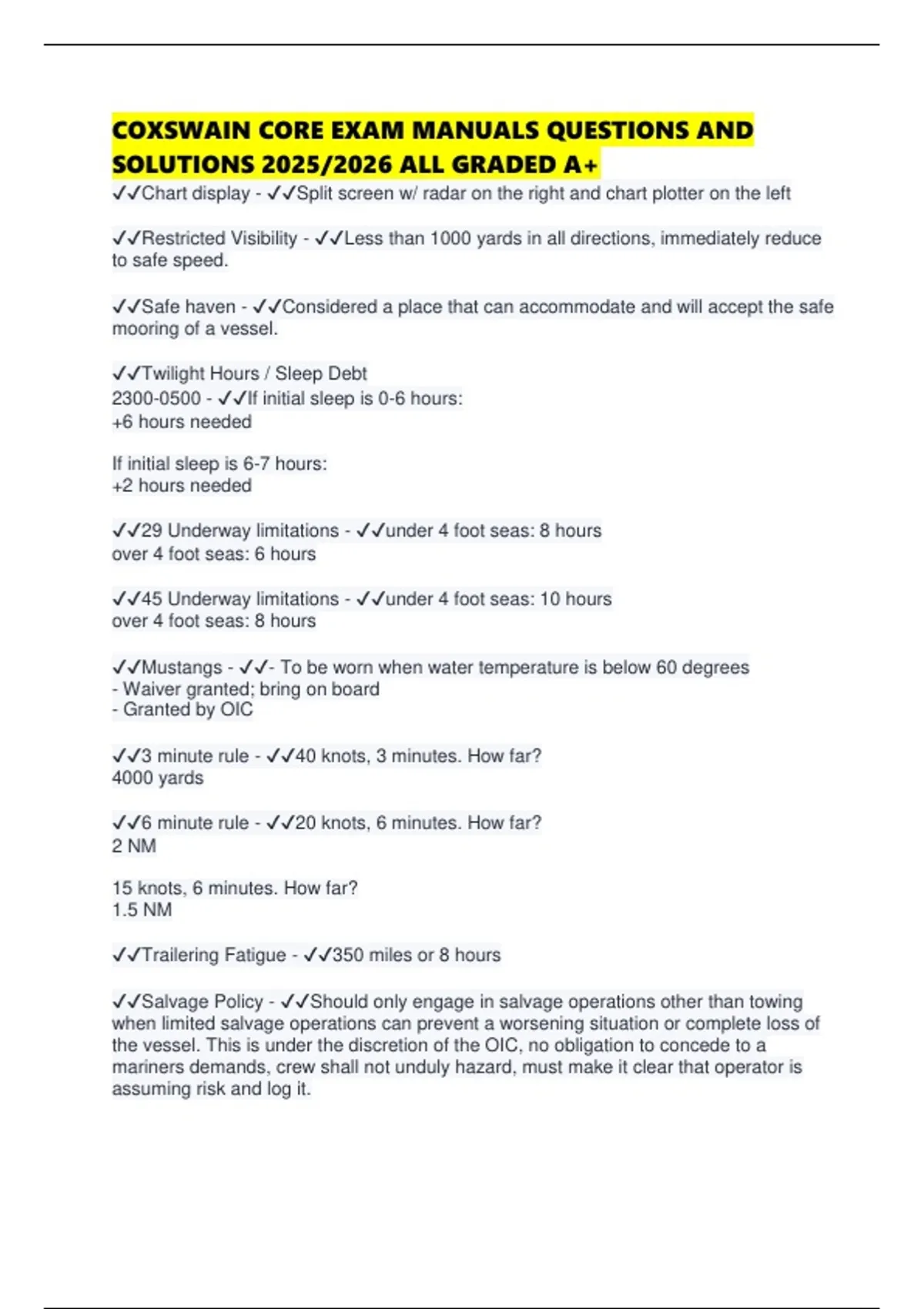 COXSWAIN CORE EXAM MANUAL QUESTIONS AND SOLUTIONS 2025/2026 ALL GRADED ...