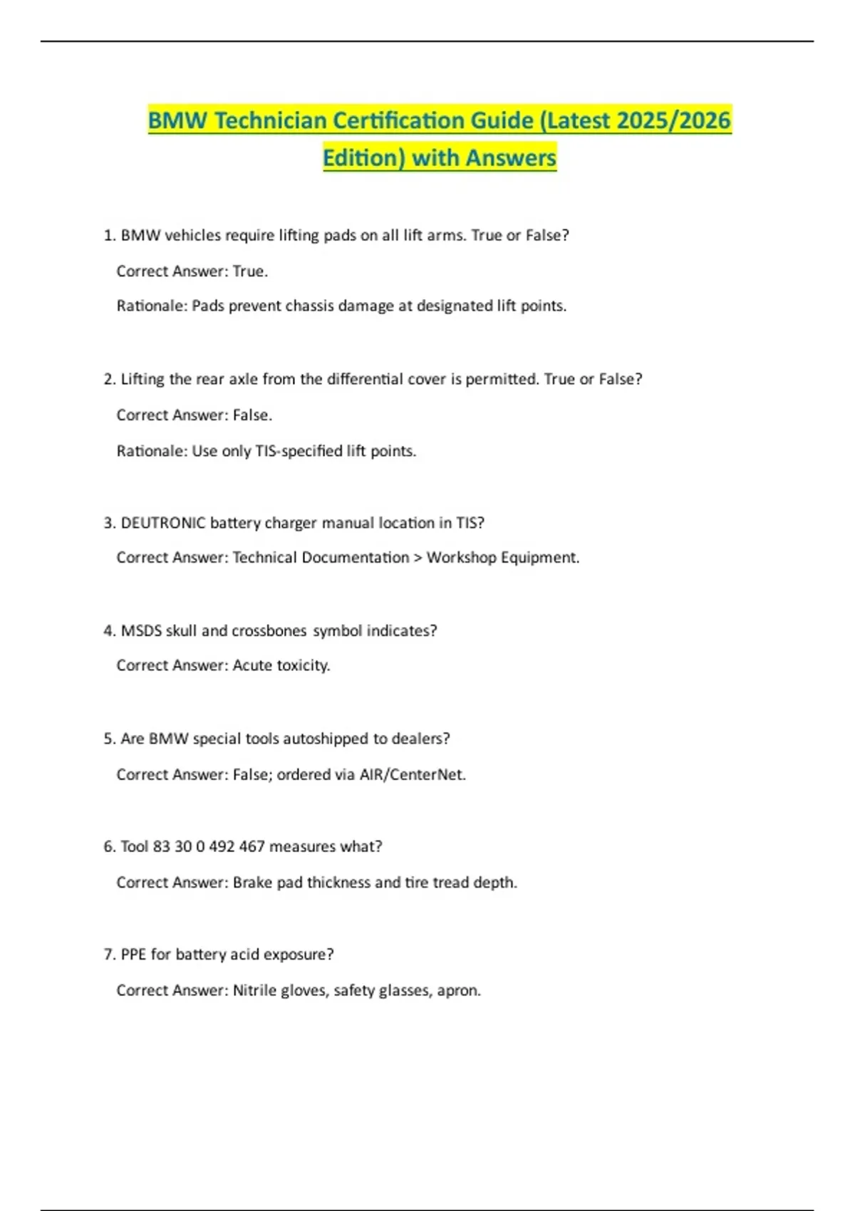 BMW Technician Certification Guide (Latest Edition) with Answers - BMW ...