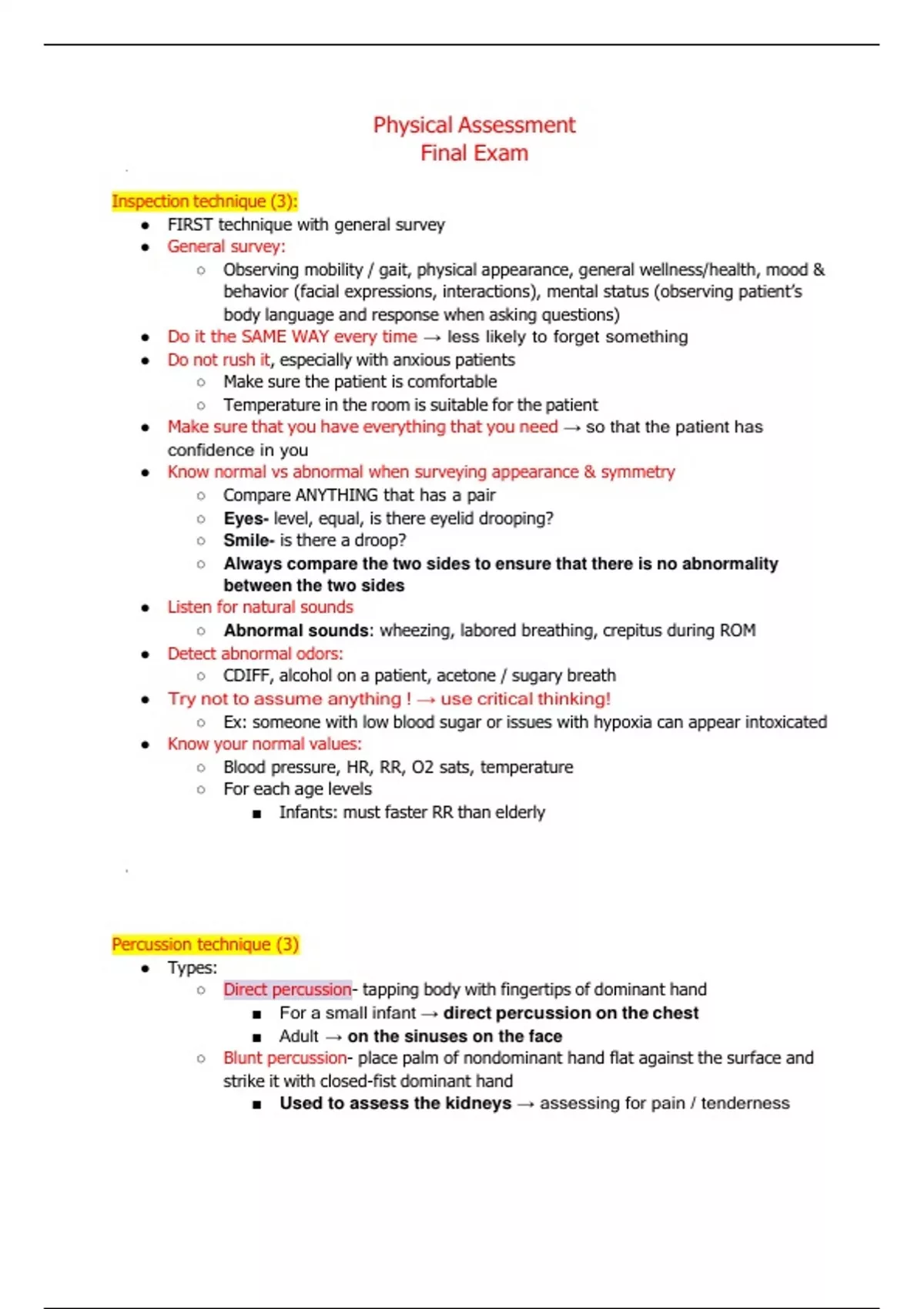 NURS 190 Physical Assessment Final Exam- West Coast University - NURS 190 (NURS190) - Stuvia US