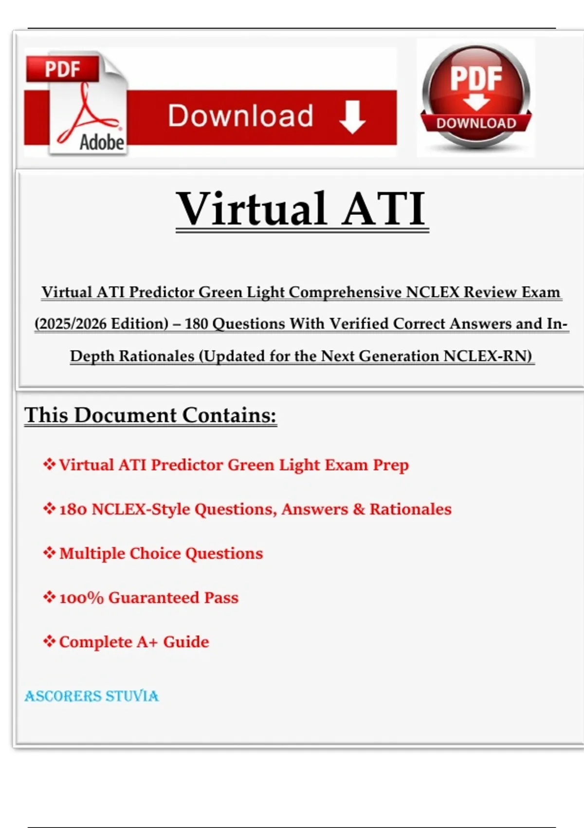 Virtual ATI Predictor Green Light Comprehensive NCLEX Review Exam (2025 ...