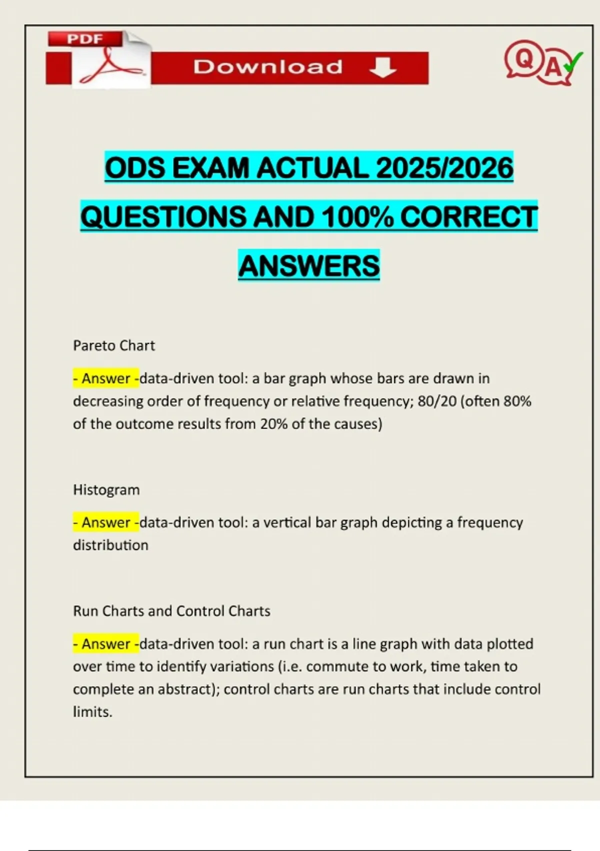 ODS EXAM ACTUAL 2025/2026 QUESTIONS AND 100% CORRECT ANSWERS - Ods ...