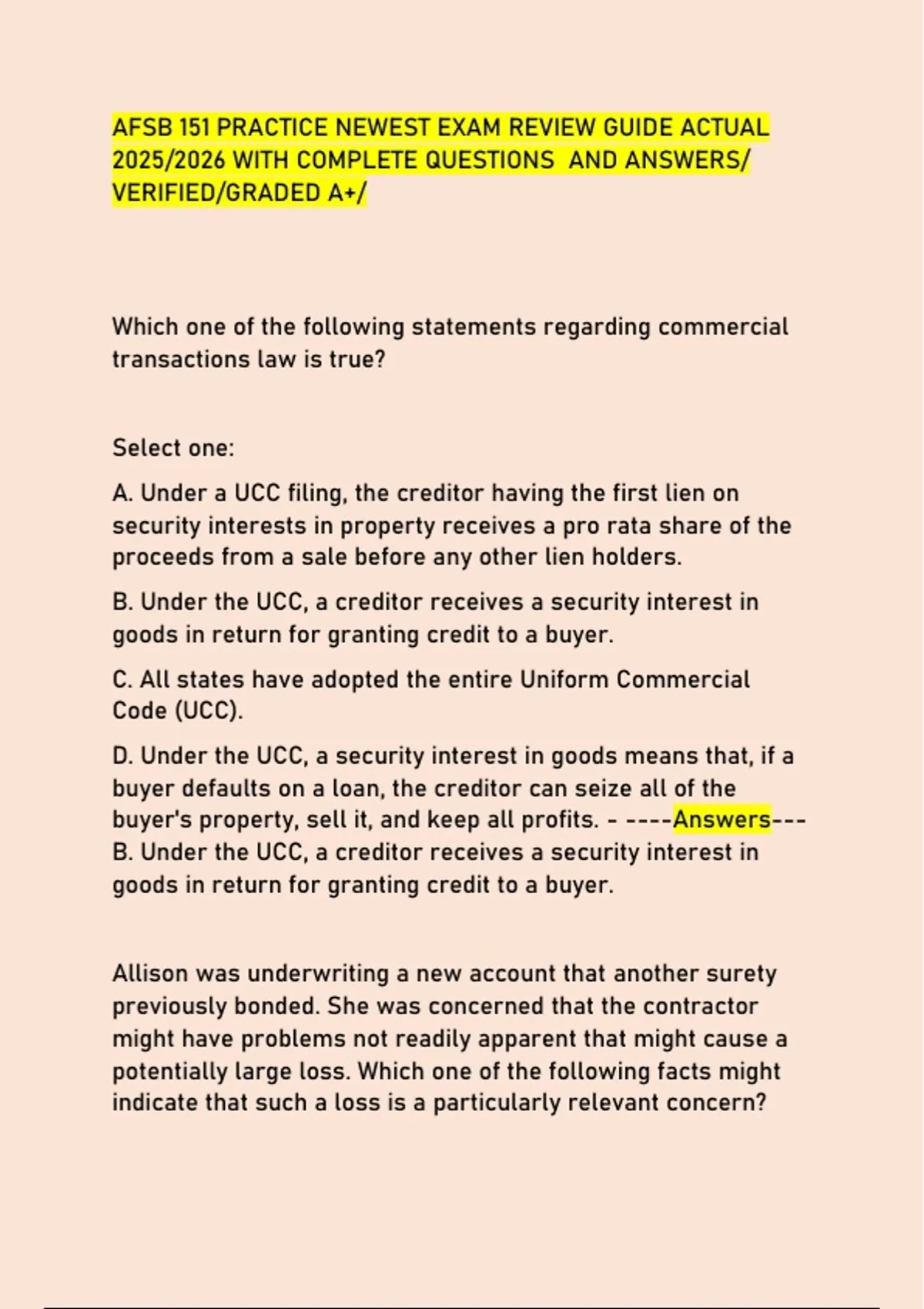AFSB 151 PRACTICE NEWEST EXAM REVIEW GUIDE ACTUAL 2025/2026 WITH ...