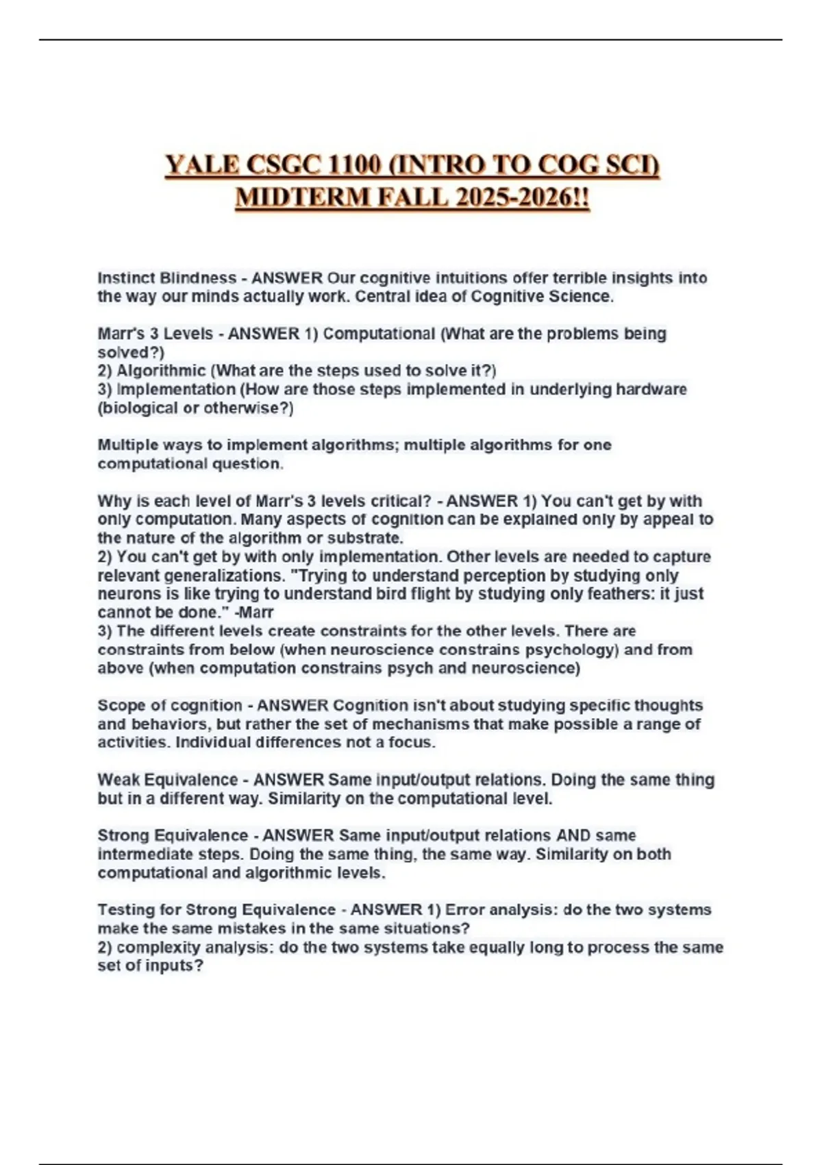 YALE CSGC 1100 (INTRO TO COG SCI) MIDTERM FALL !! - YALE CSGC 1100 ...