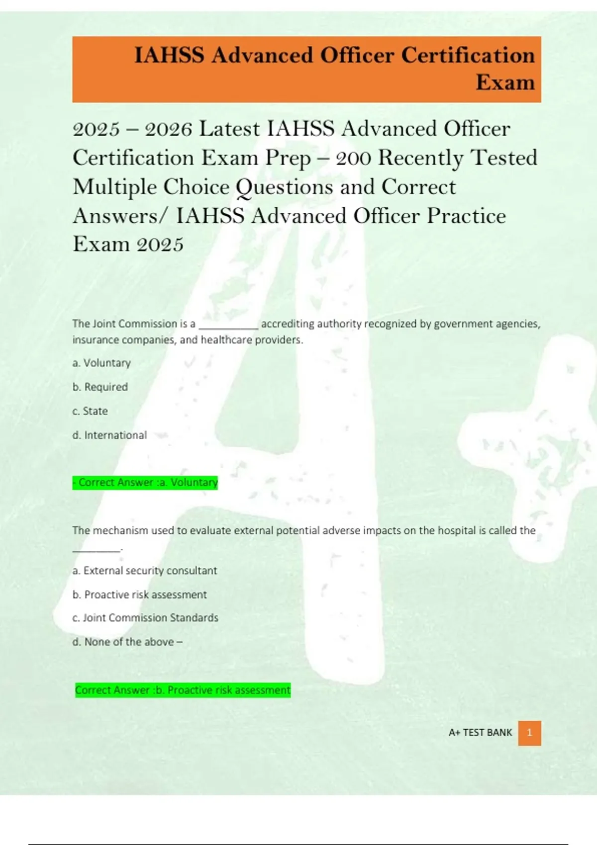 2025 – 2026 Latest IAHSS Advanced Officer Certification Exam Prep – 200 ...