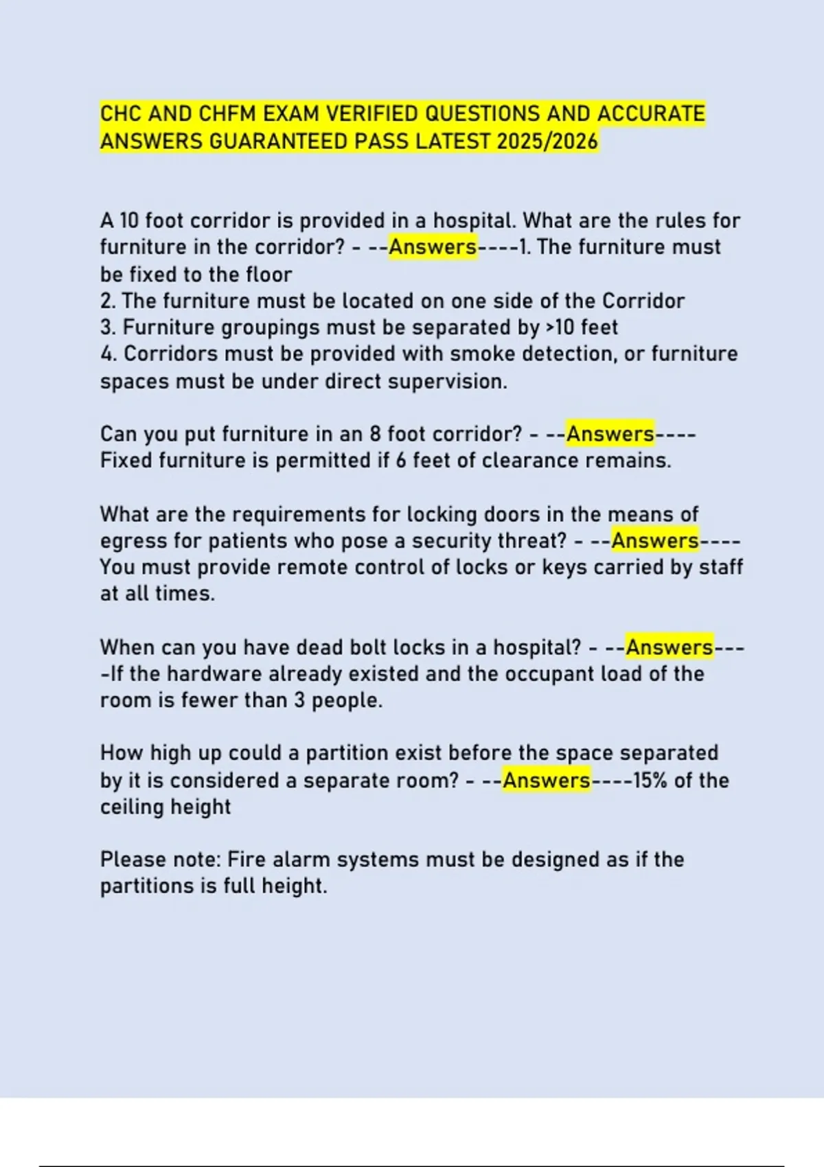 CHC AND CHFM EXAM VERIFIED QUESTIONS AND ACCURATE ANSWERS GUARANTEED ...