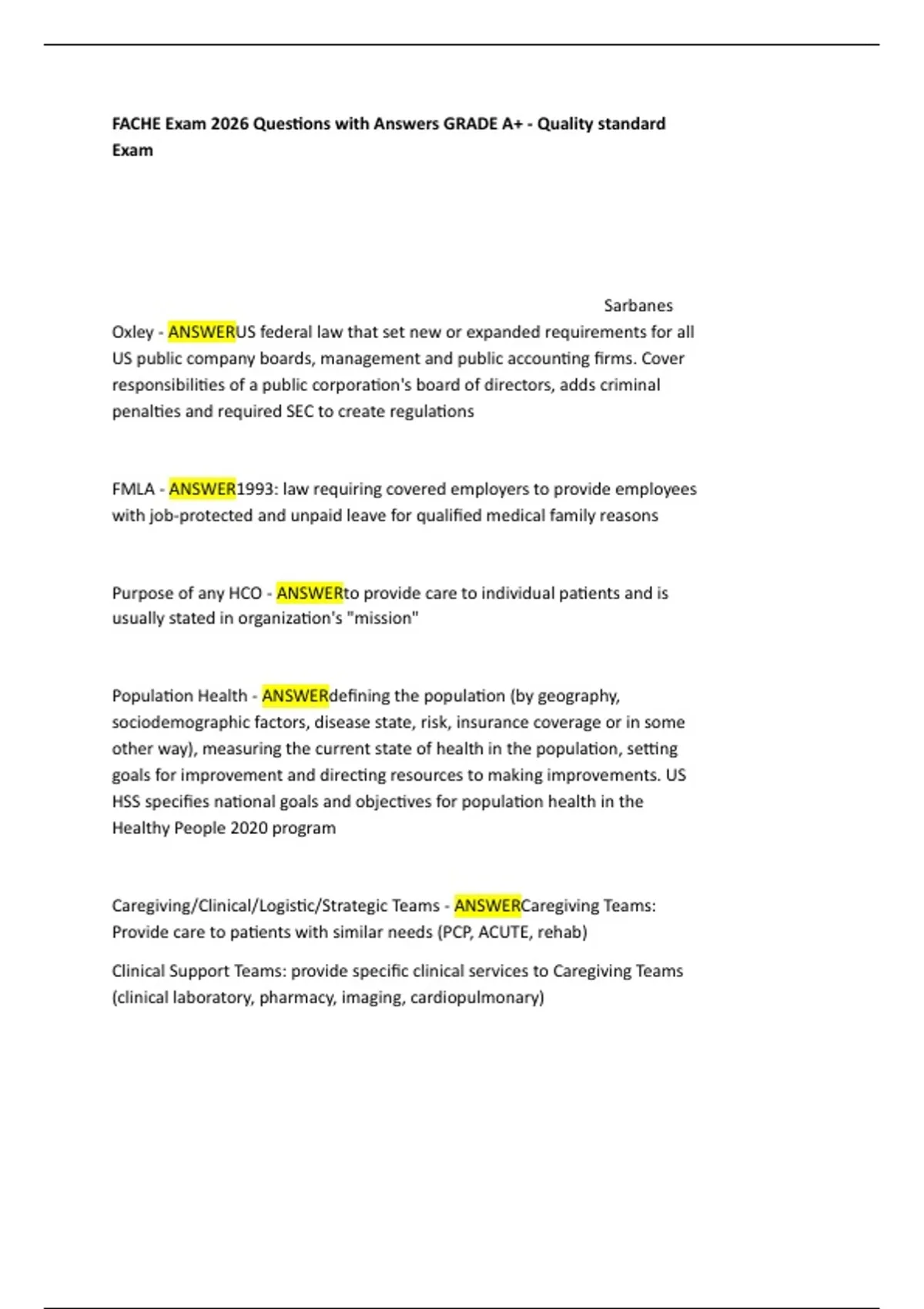 FACHE Exam 2026 Questions with Answers GRADE A+ - Quality standard Exam ...