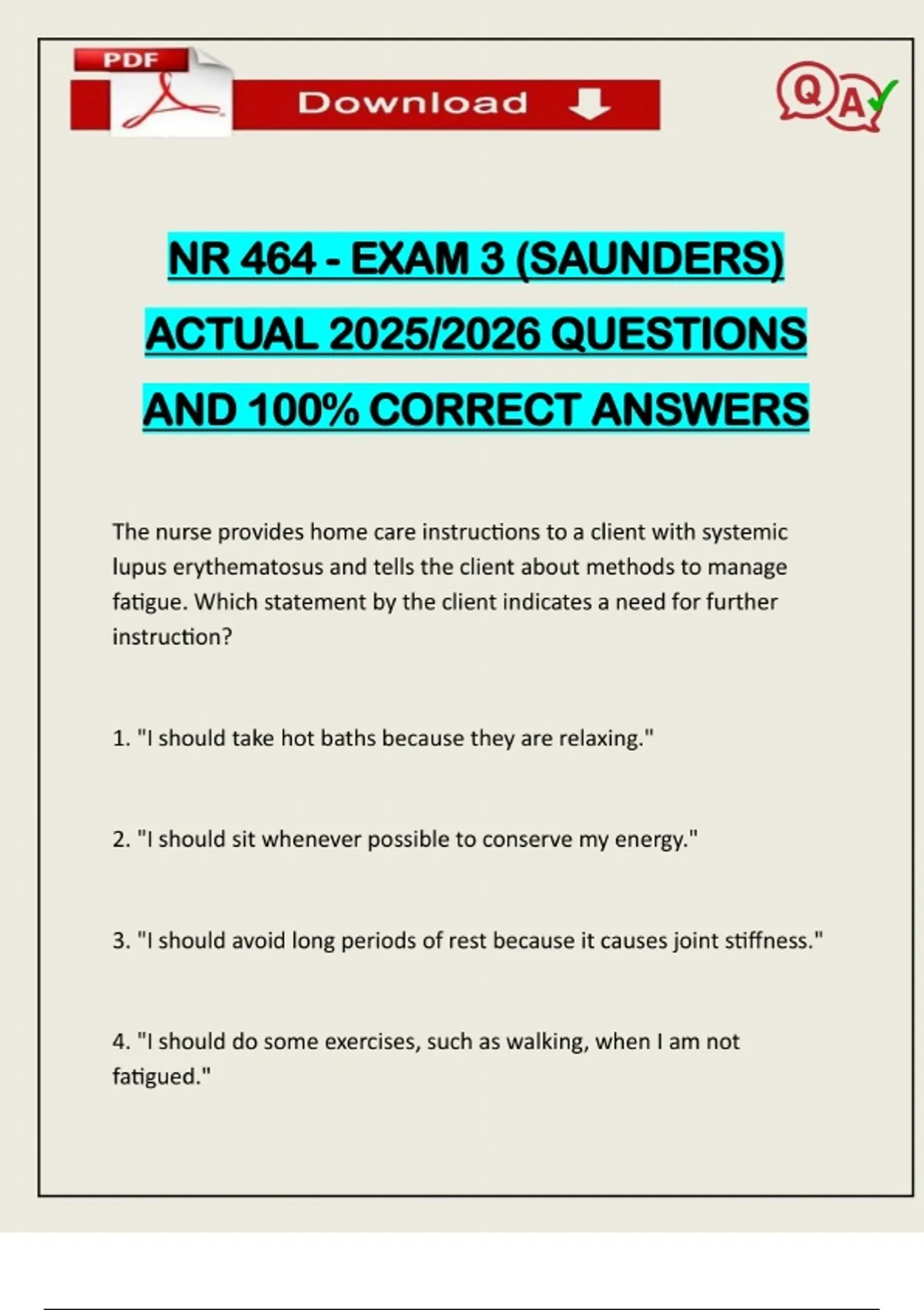 NR 464 - EXAM 3 (SAUNDERS) ACTUAL 2025/2026 QUESTIONS AND 100% CORRECT ...