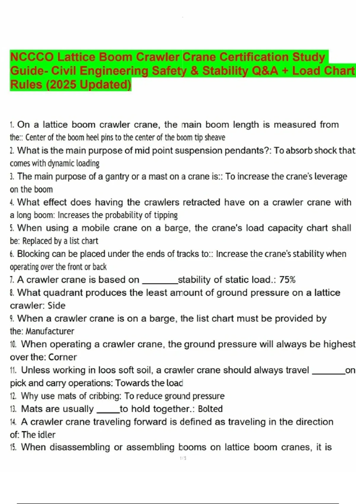 NCCCO Lattice Boom Crawler Crane Certification Study Guide- Civil ...