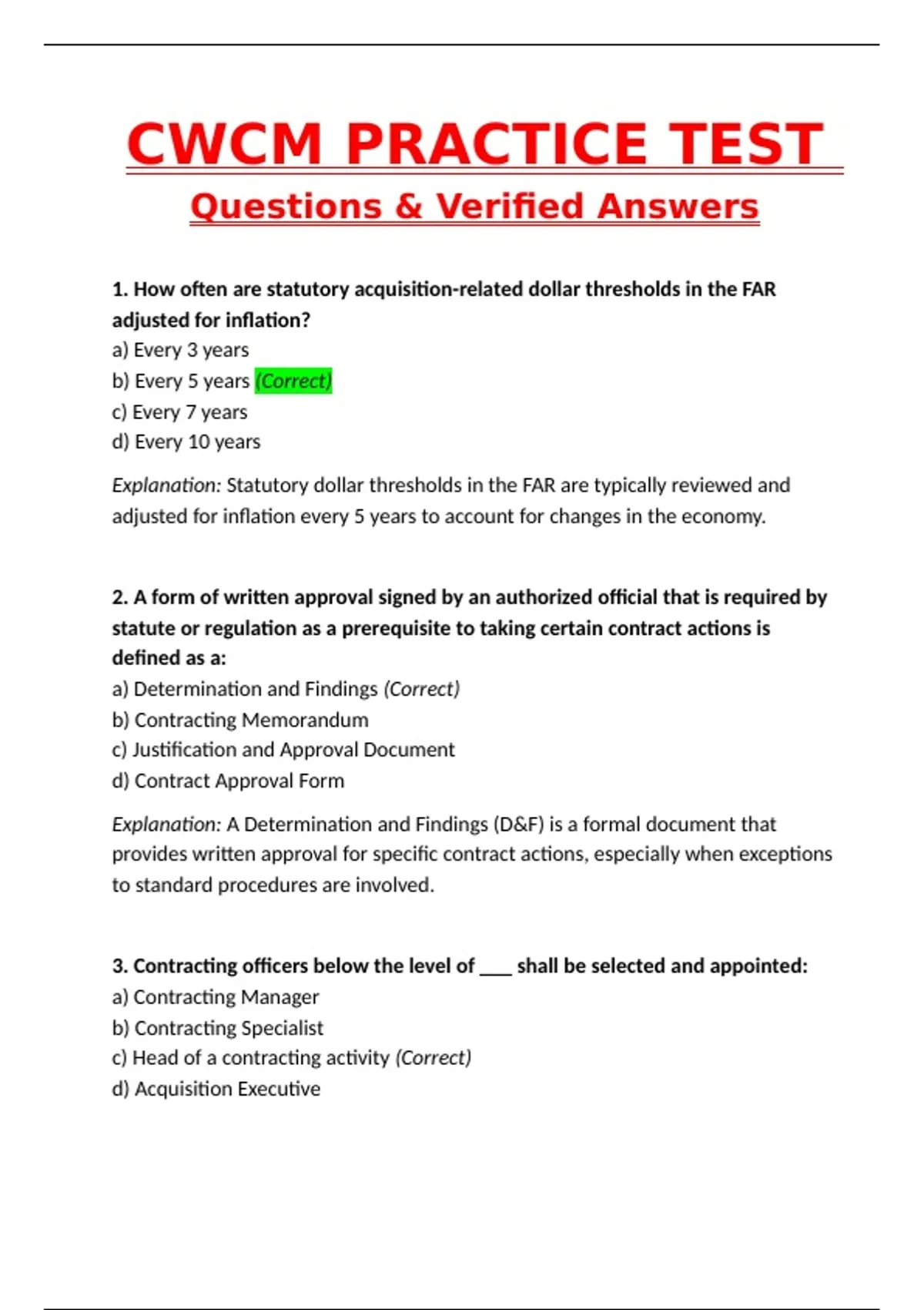 CWCM PRACTICE TEST (Latest 2025 / 2026 Update) Questions and Verified ...