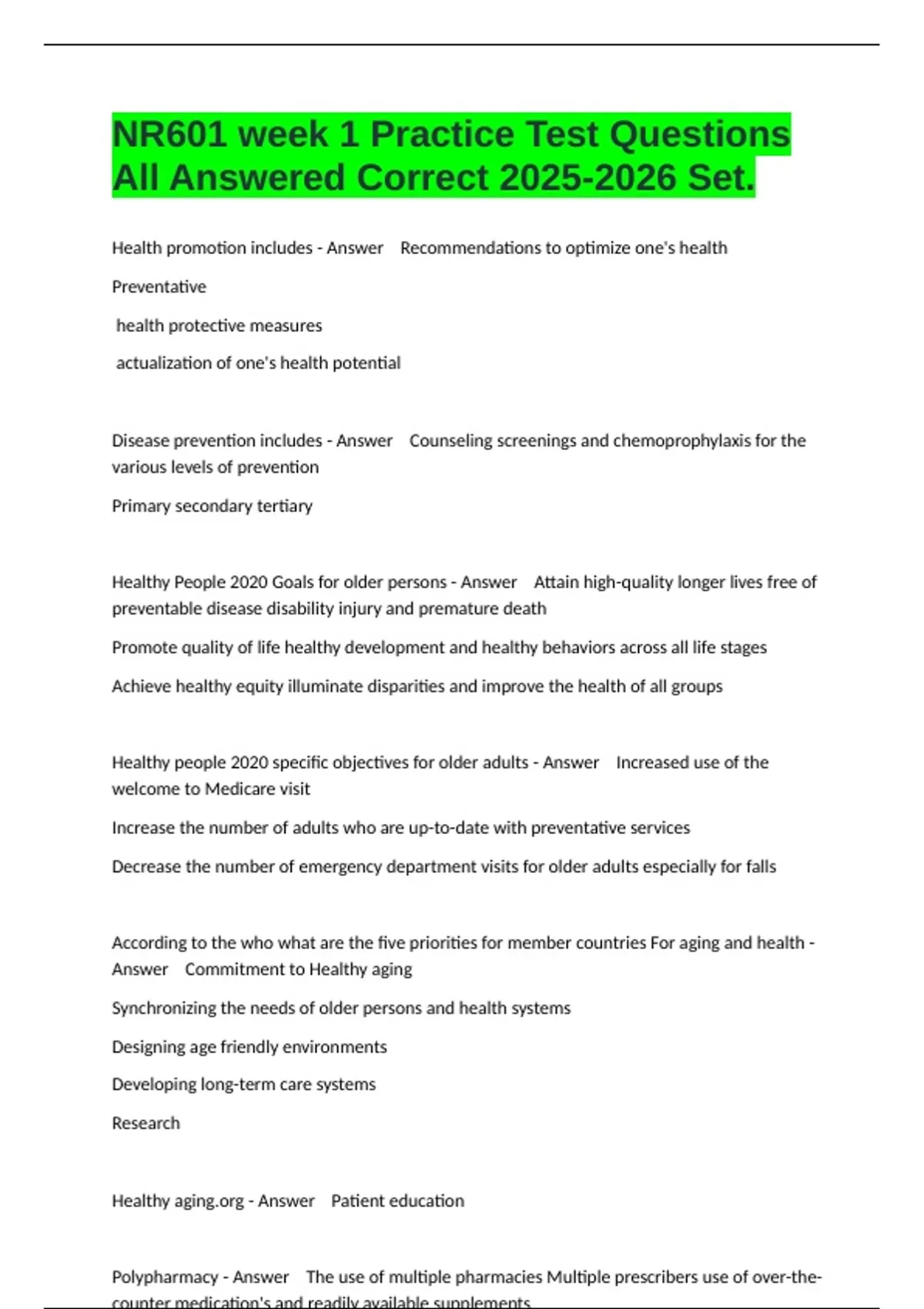 NR601 week 1 Practice Test Questions All Answered Correct Set. - NR 601 ...