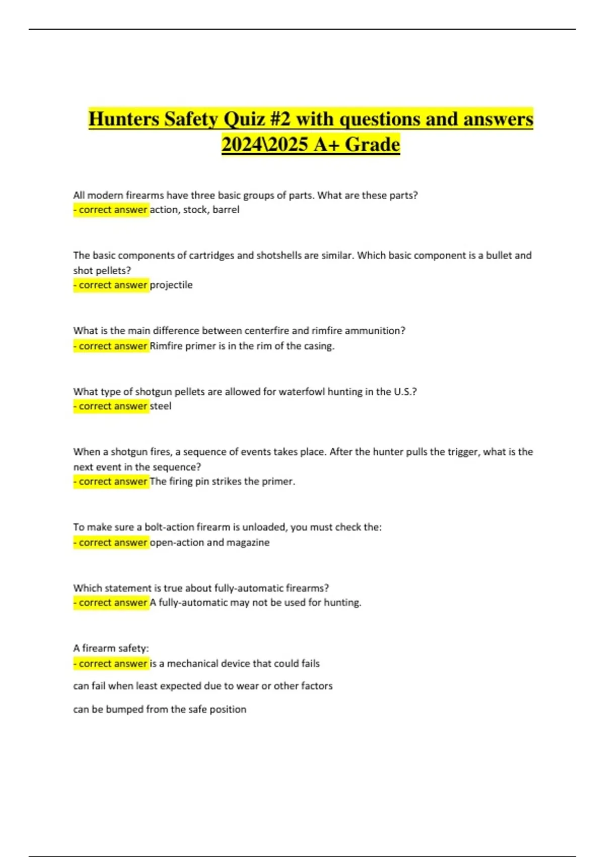 Hunter Safety Quiz #2 – Latest 2024/2025 Test with Verified Questions ...