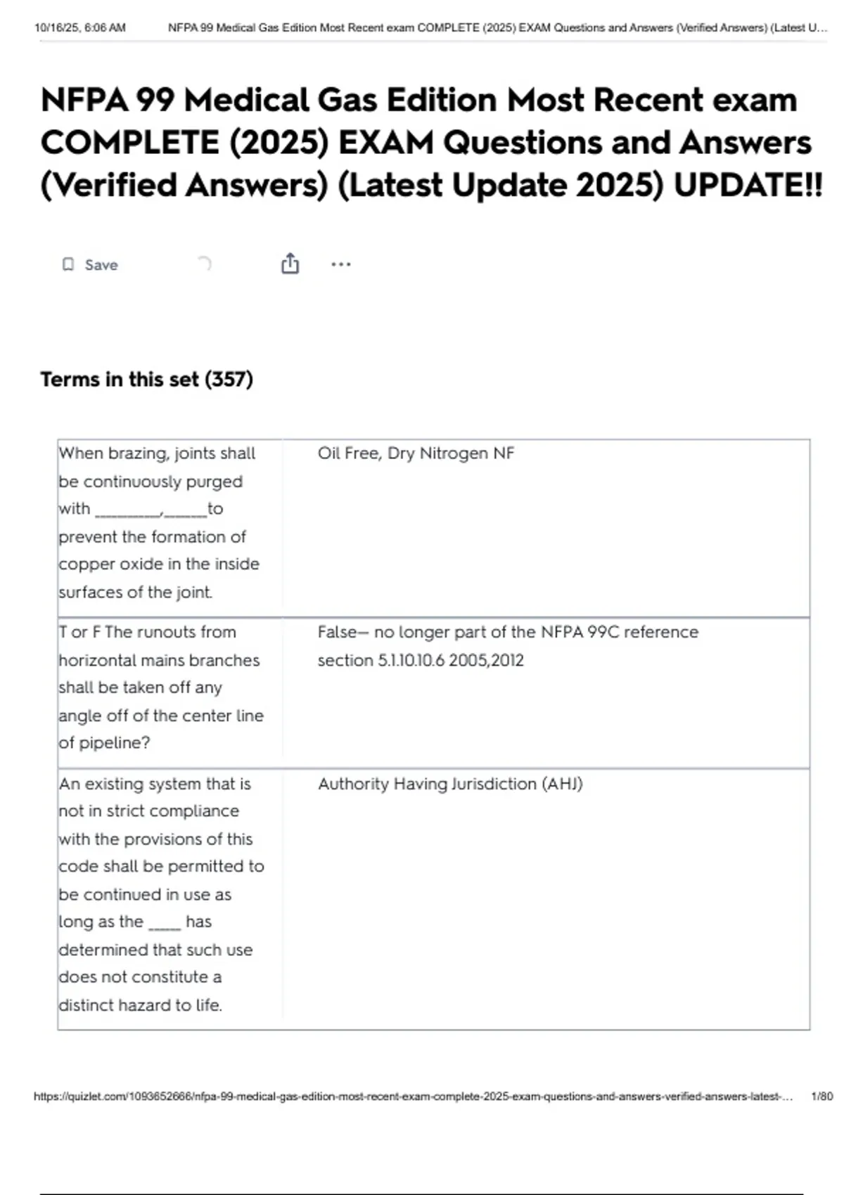 NFPA 99 Medical Gas Edition Most Recent exam COMPLETE (2025) EXAM ...