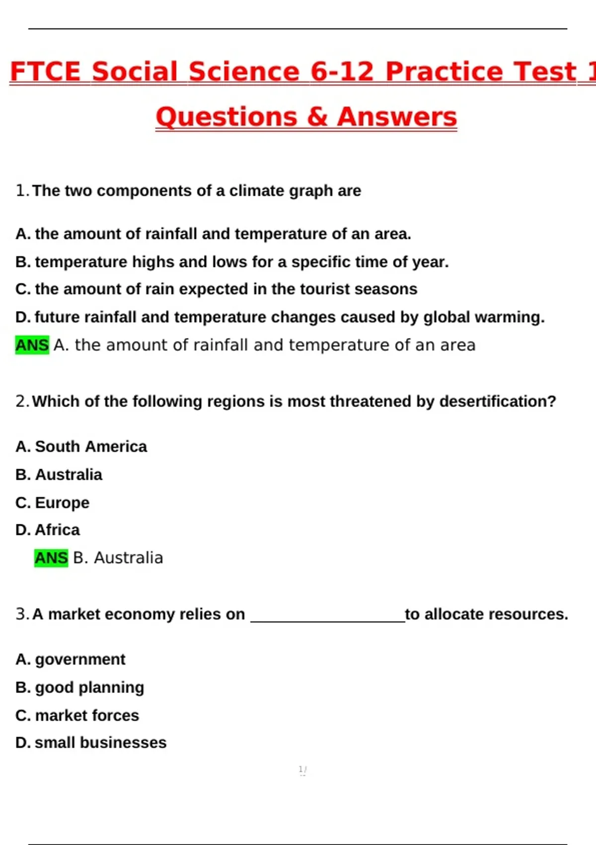 FTCE Social Science 6-12 Practice Test 1 Latest 2025 Actual Questions ...