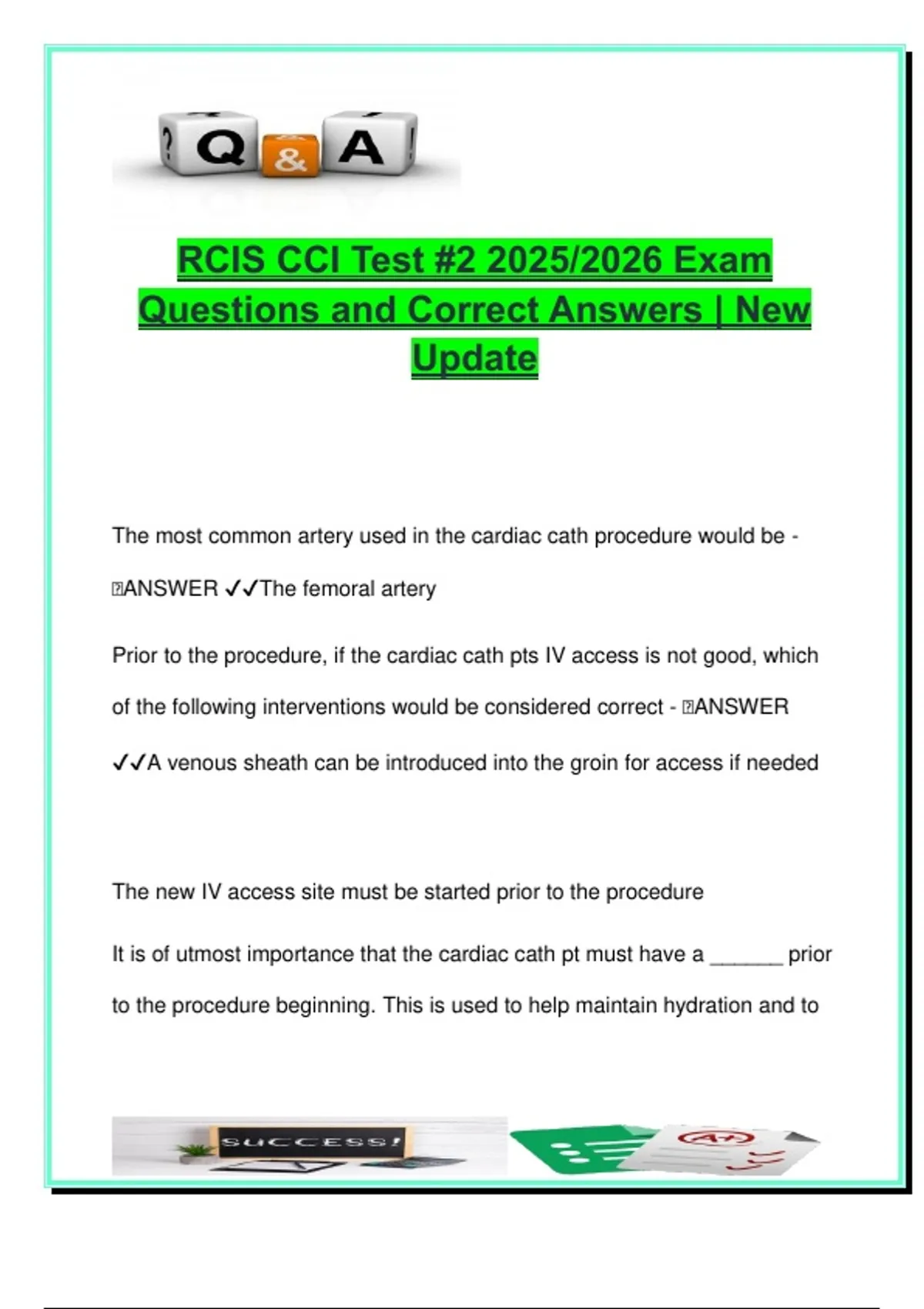 RCIS CCI Test #2 (2025/2026) – 125 Correct Questions | Cardiac Cath ...