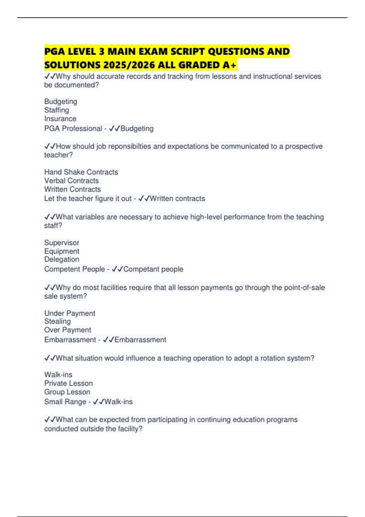PGA LEVEL 3 MAIN EXAM SCRIPT QUESTIONS AND SOLUTIONS 2025/2026 ALL ...