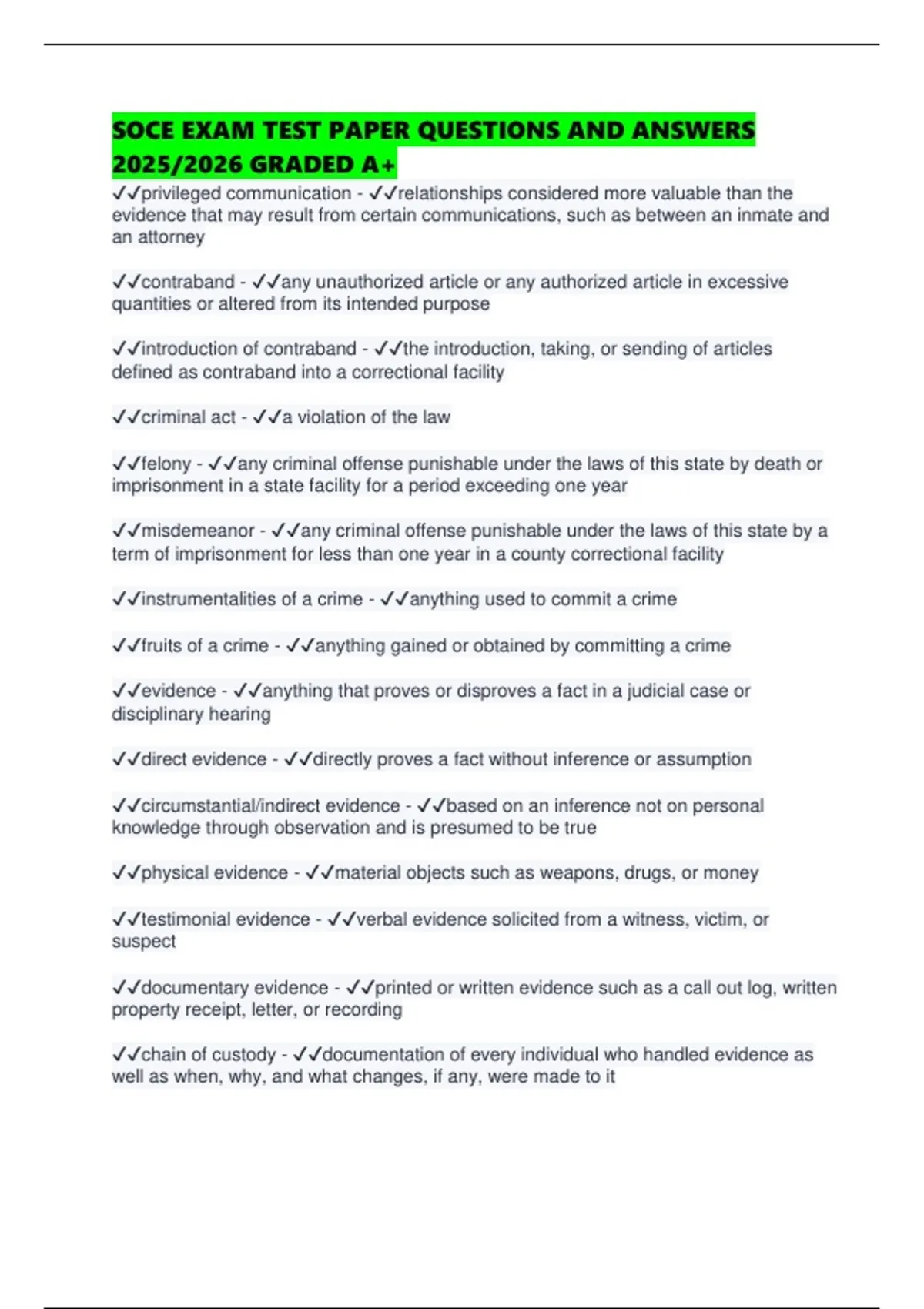 SOCE EXAM TEST PAPER QUESTIONS AND ANSWERS 2025/2026 GRADED A+ - SOCE ...