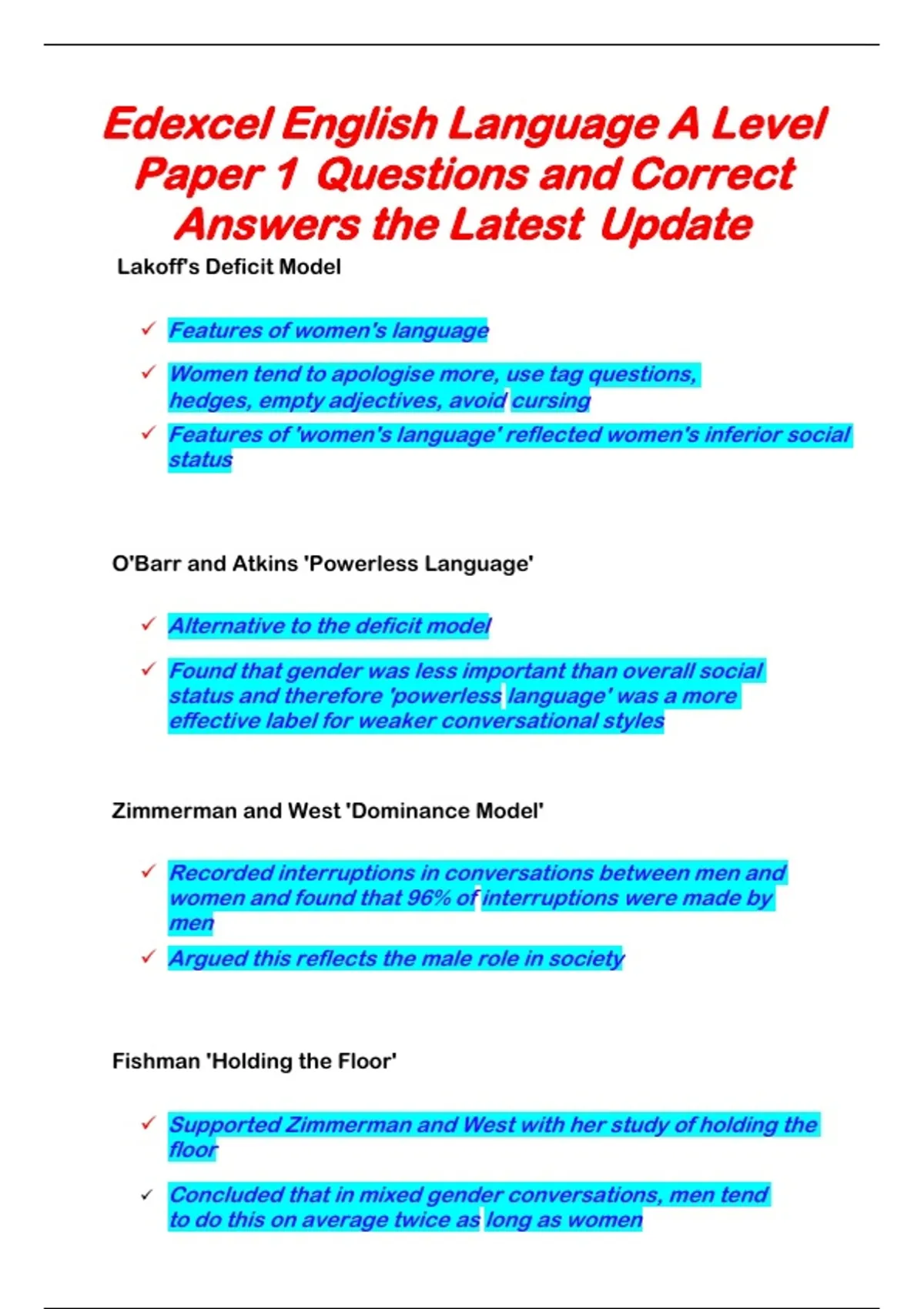 Edexcel A Level English Language Paper 1 Questions and Answers | Latest ...