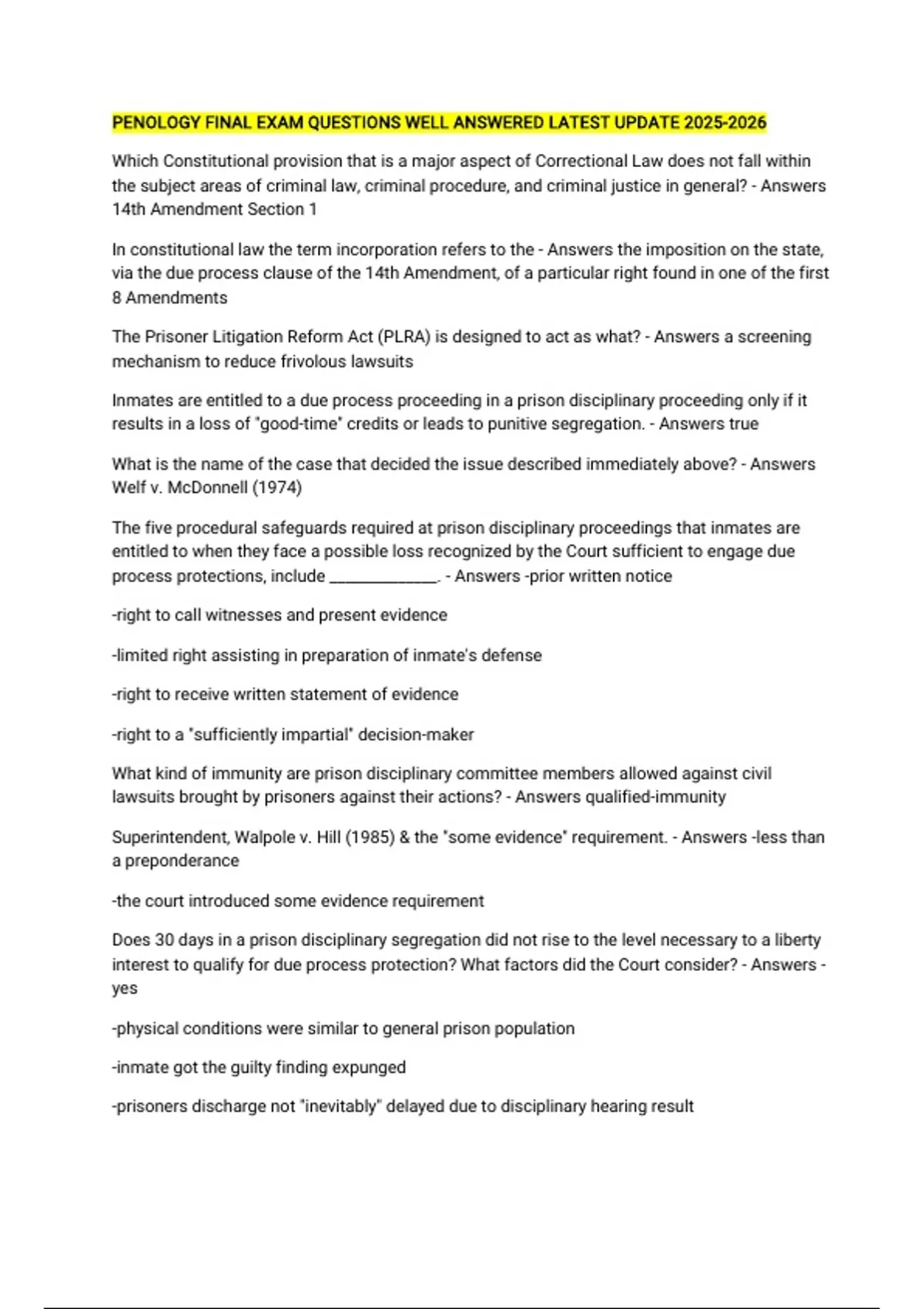PENOLOGY FINAL EXAM QUESTIONS WELL ANSWERED LATEST UPDATE - PENOLOGY ...