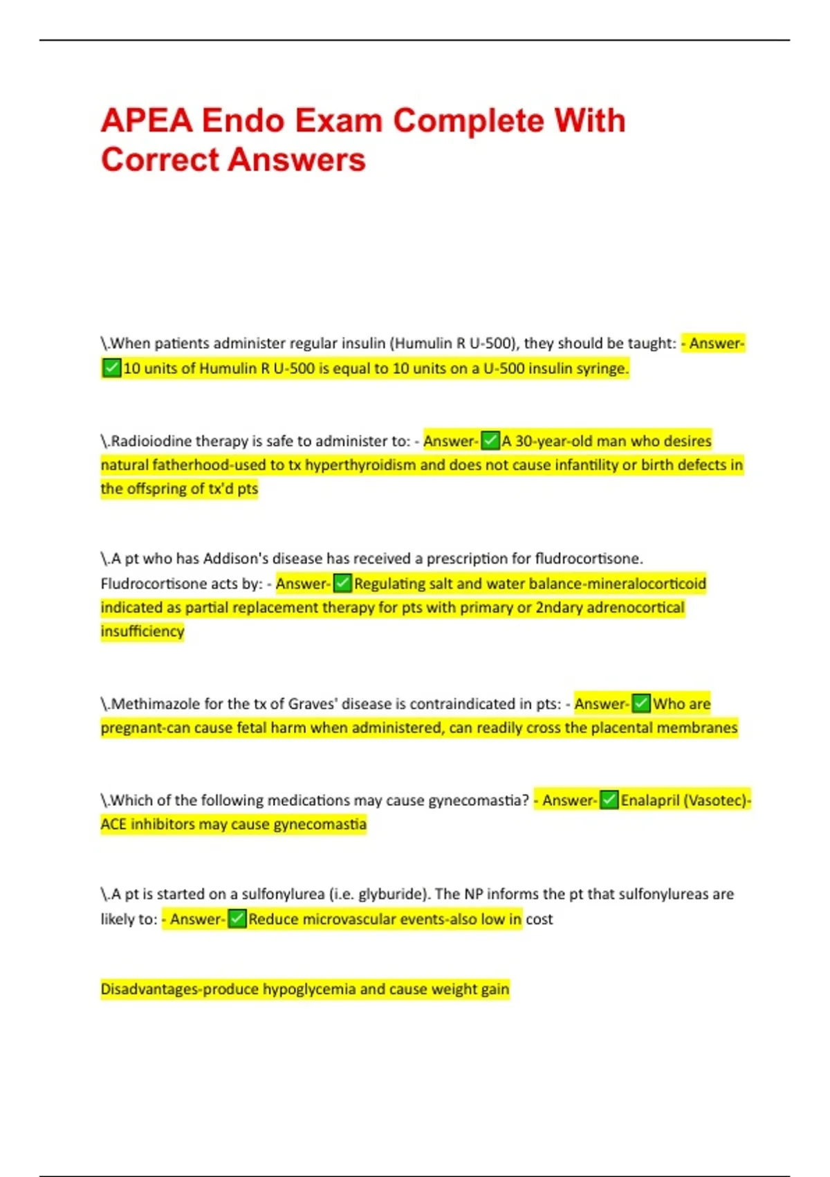 APEA Endo Exam Complete With Correct Answers - APEA Endo - Stuvia US