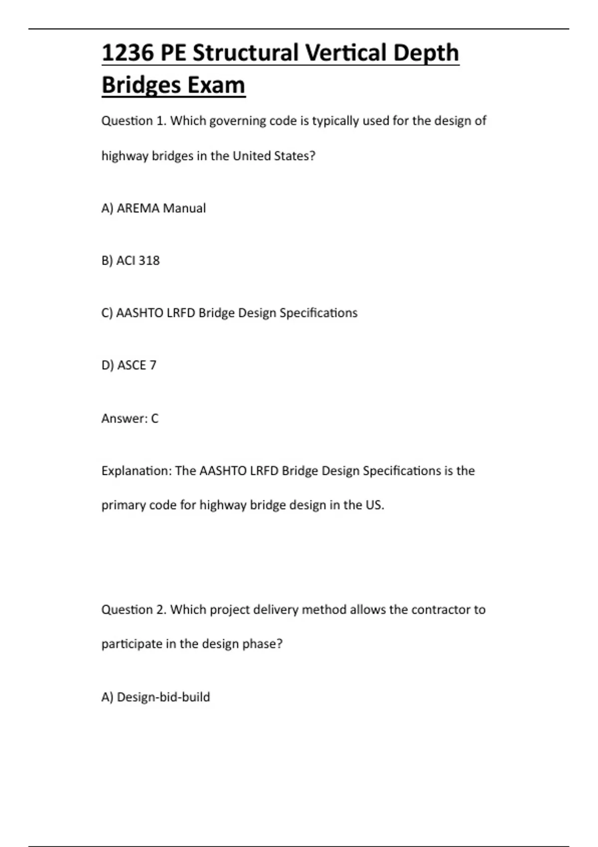 1236 PE Structural Vertical Depth Bridges Exam - Computer - Stuvia US
