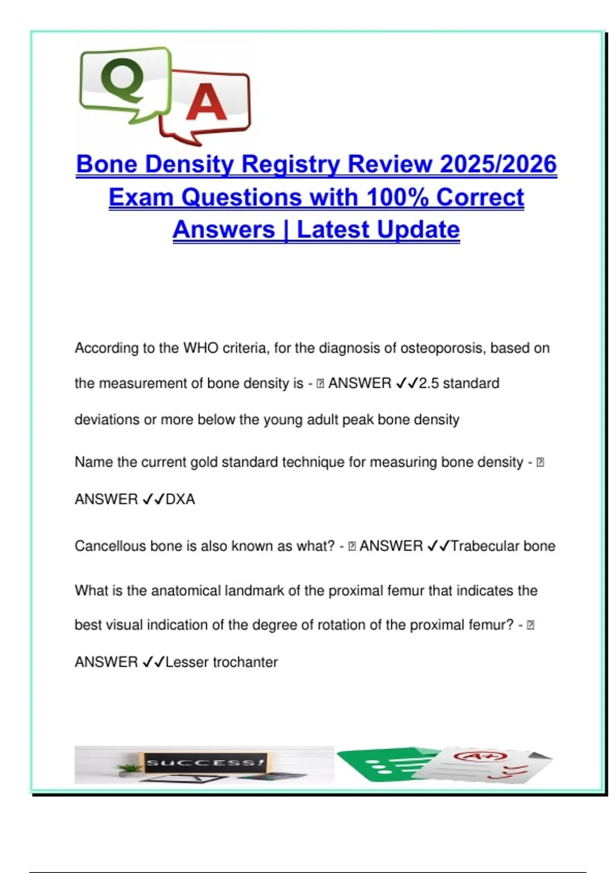 Bone Density Registry – 100+ Practice Questions on DXA, Osteoporosis, T ...