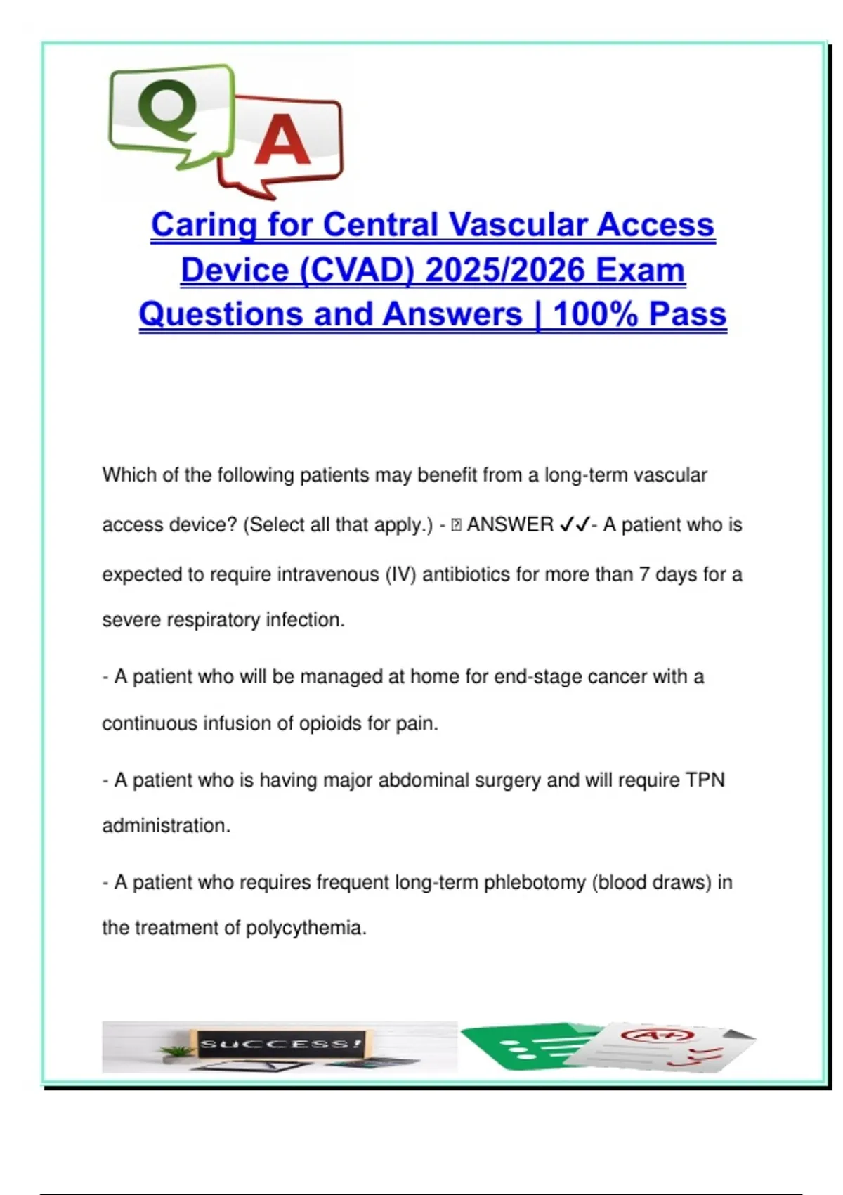 CVAD Nursing Exam Prep (2025/2026) | 20 Questions & Answers | PICC ...