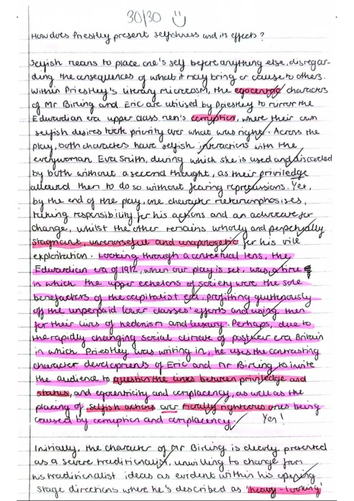 Summary [GRADE 9 30/30 MARKED ESSAY] An Inspector Calls - How does ...