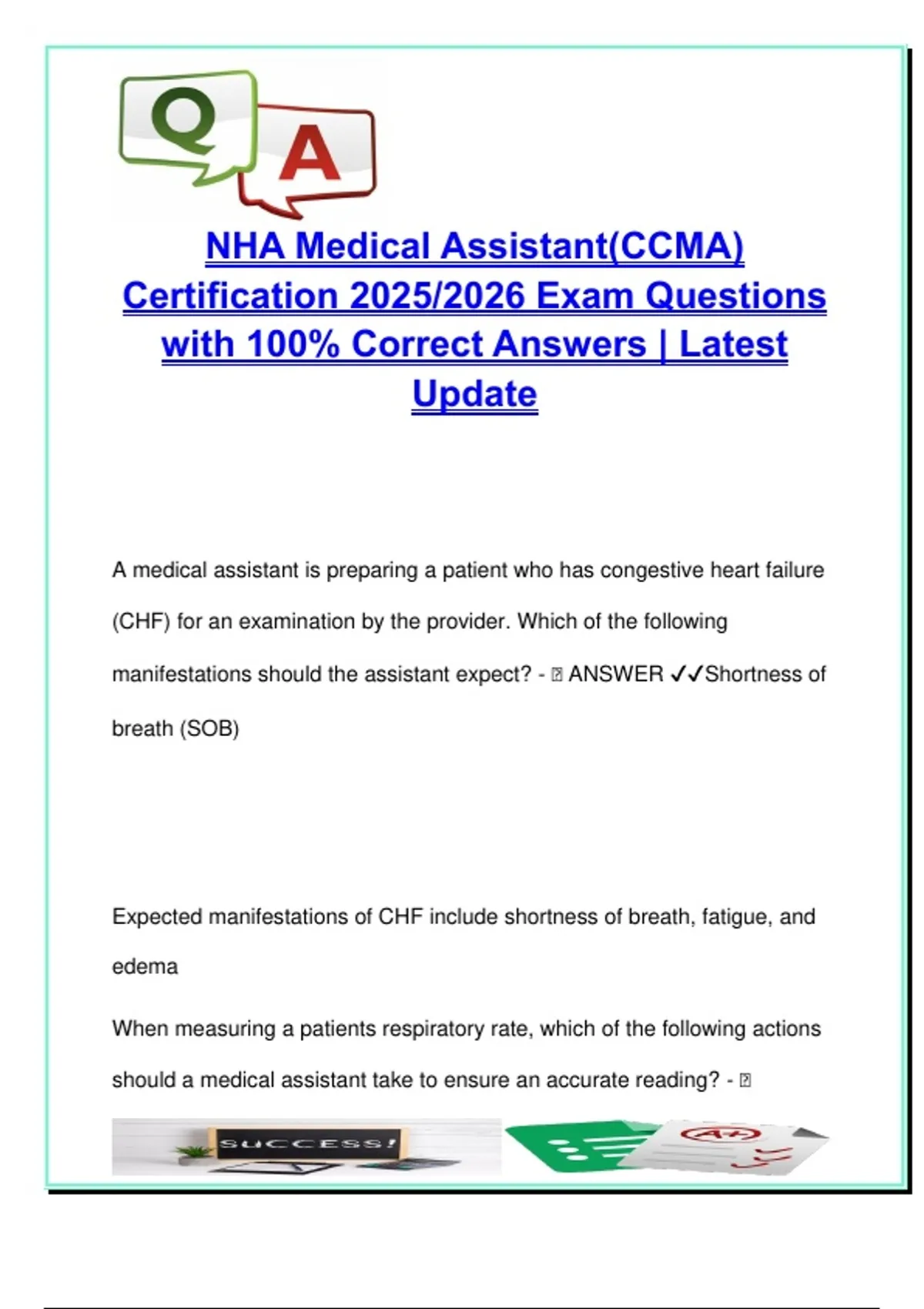 NHA Medical Assistant Exam (100+ Q&A) | Clinical Procedures, EKG, Admin ...
