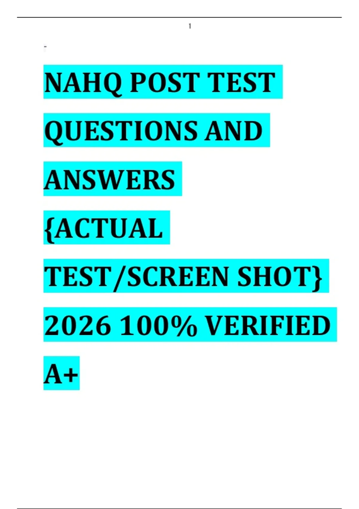 NAHQ POST TEST QUESTION AND ANSWERS {ACTUAL TEST/SCREENSHOTS} 2026 ...