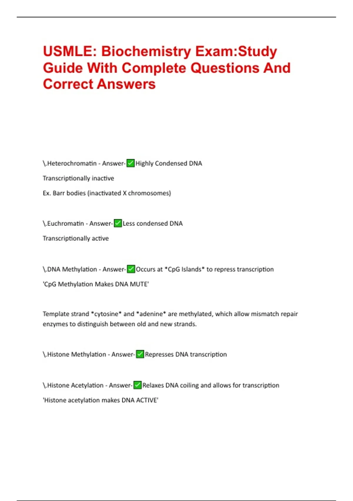 USMLE: Biochemistry Exam:Study Guide With Complete Questions And ...