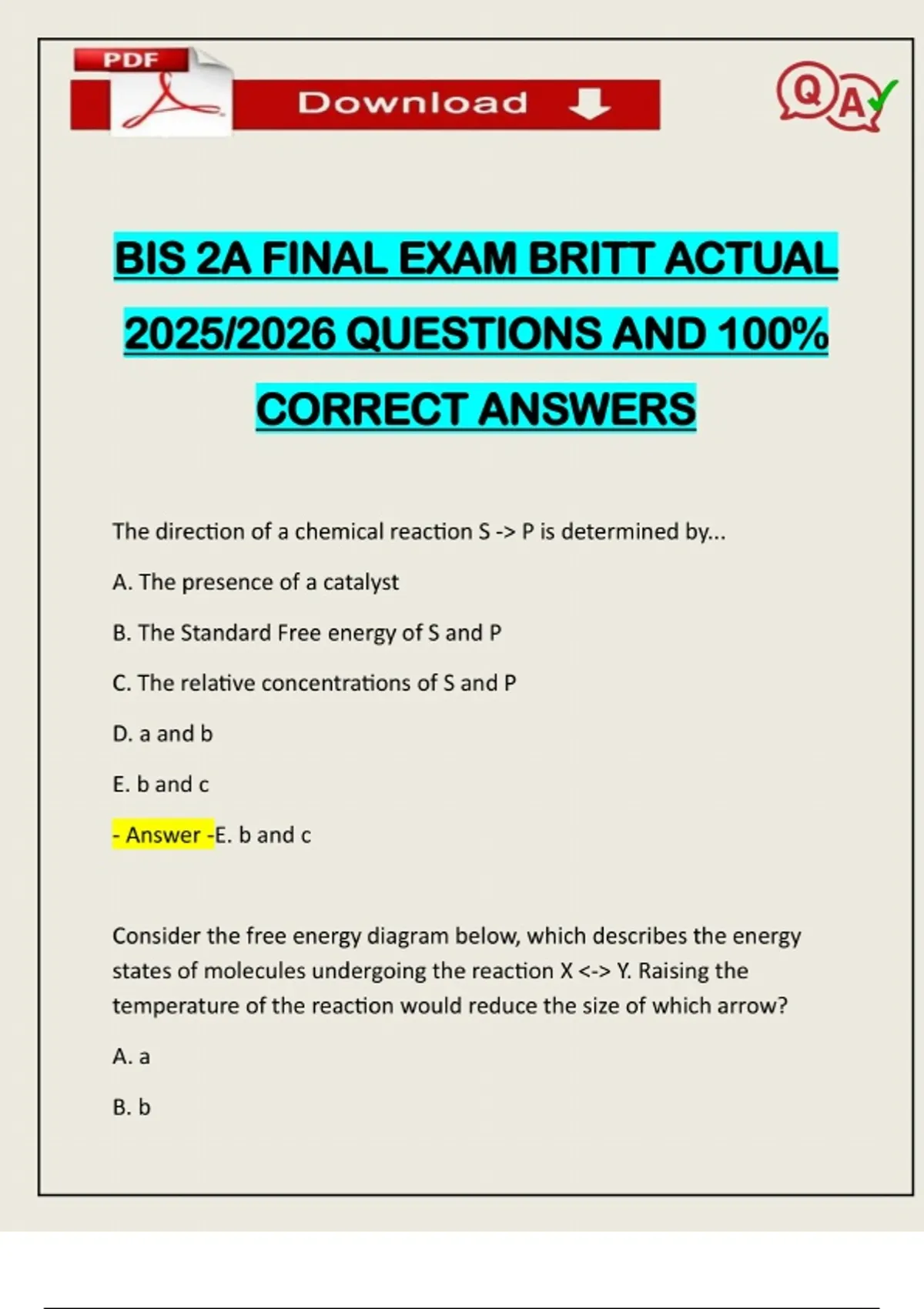 BIS 2A FINAL EXAM BRITT ACTUAL 2025/2026 QUESTIONS AND 100% CORRECT ...
