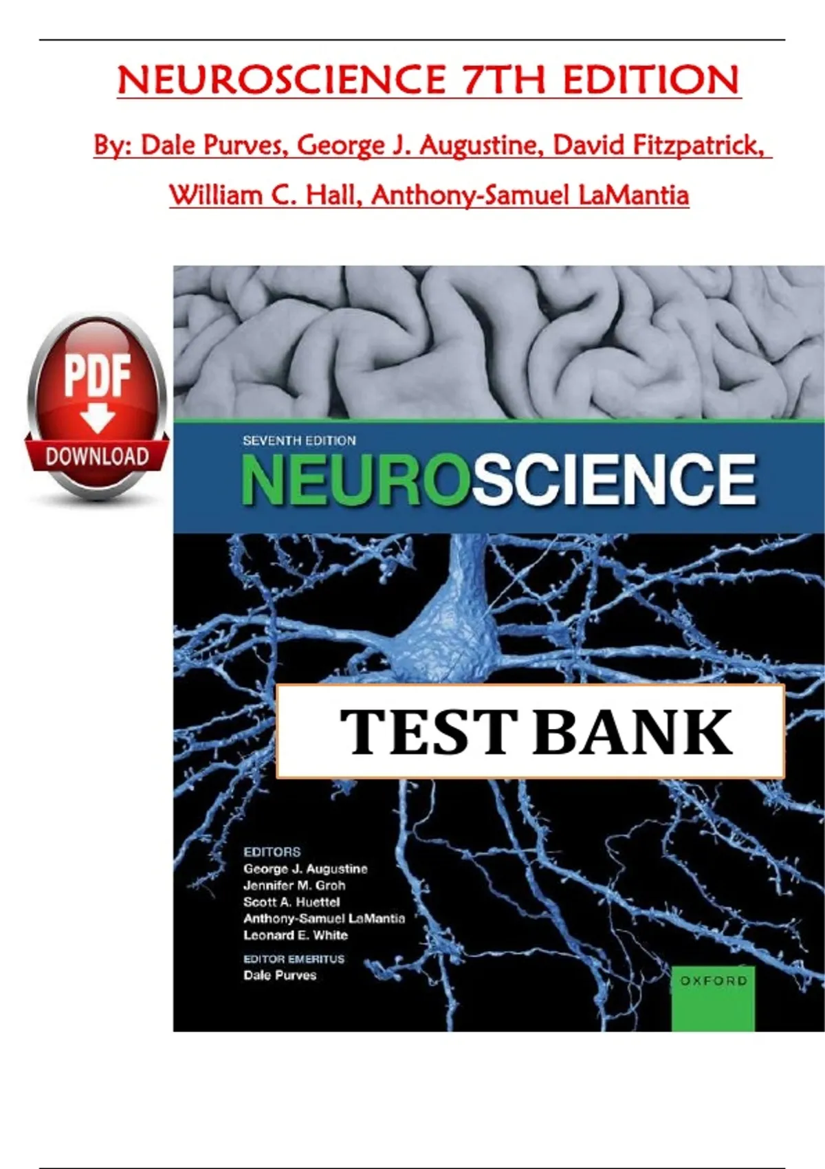 Test Bank for Neuroscience, 7th Edition by Dale Purves, George J ...