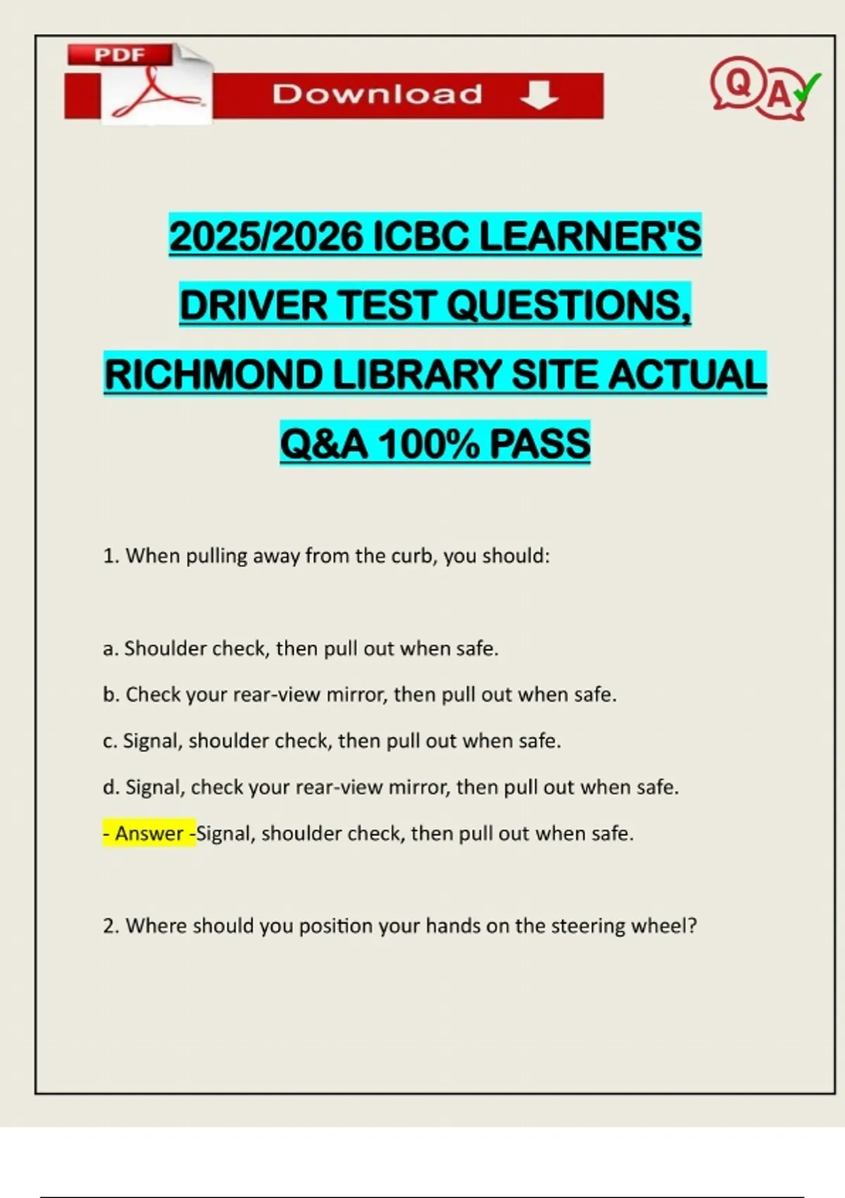2025/2026 ICBC LEARNER'S DRIVER TEST QUESTIONS, RICHMOND LIBRARY SITE ...