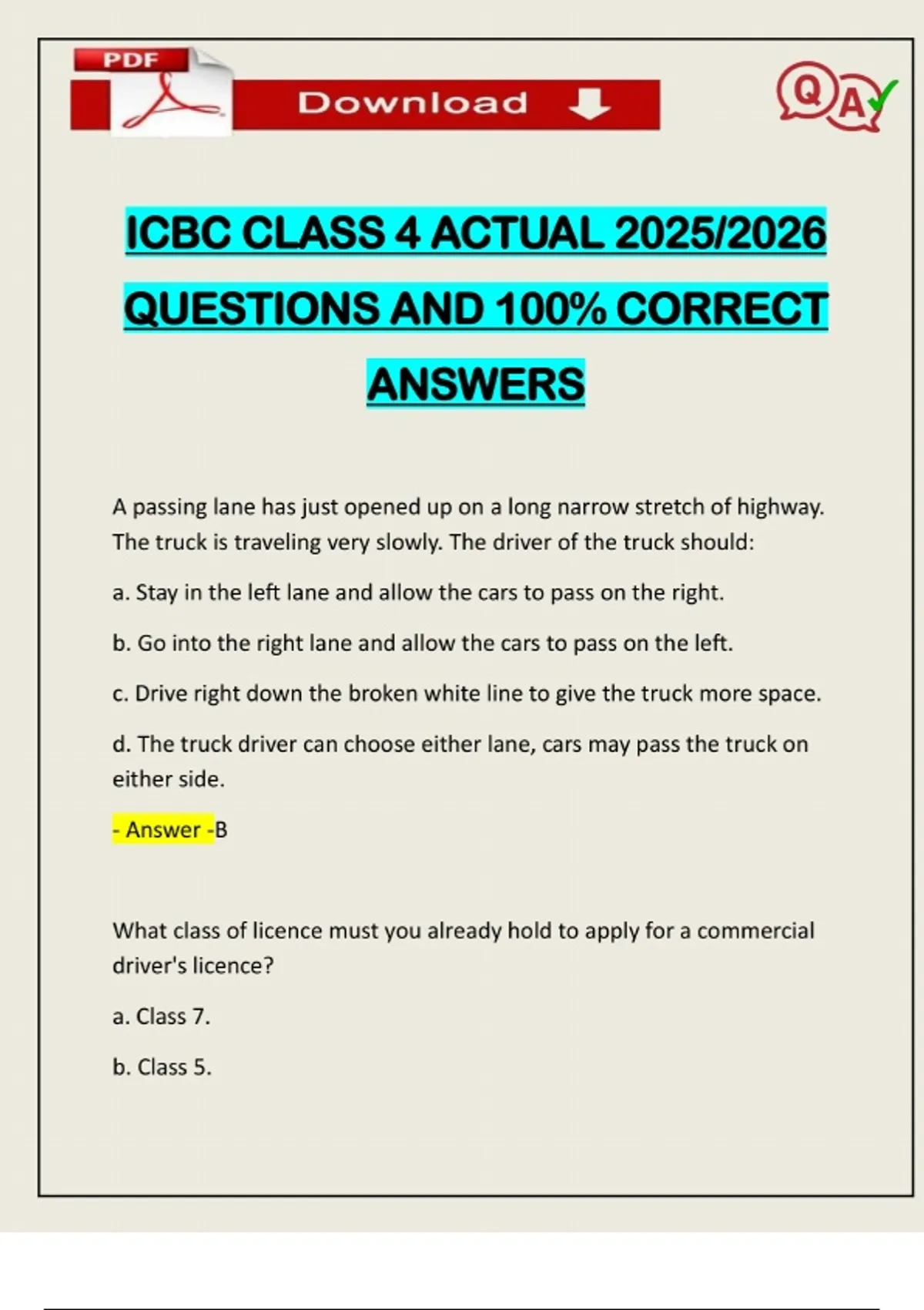 ICBC CLASS 4 ACTUAL 2025/2026 QUESTIONS AND 100% CORRECT ANSWERS - ICBC ...