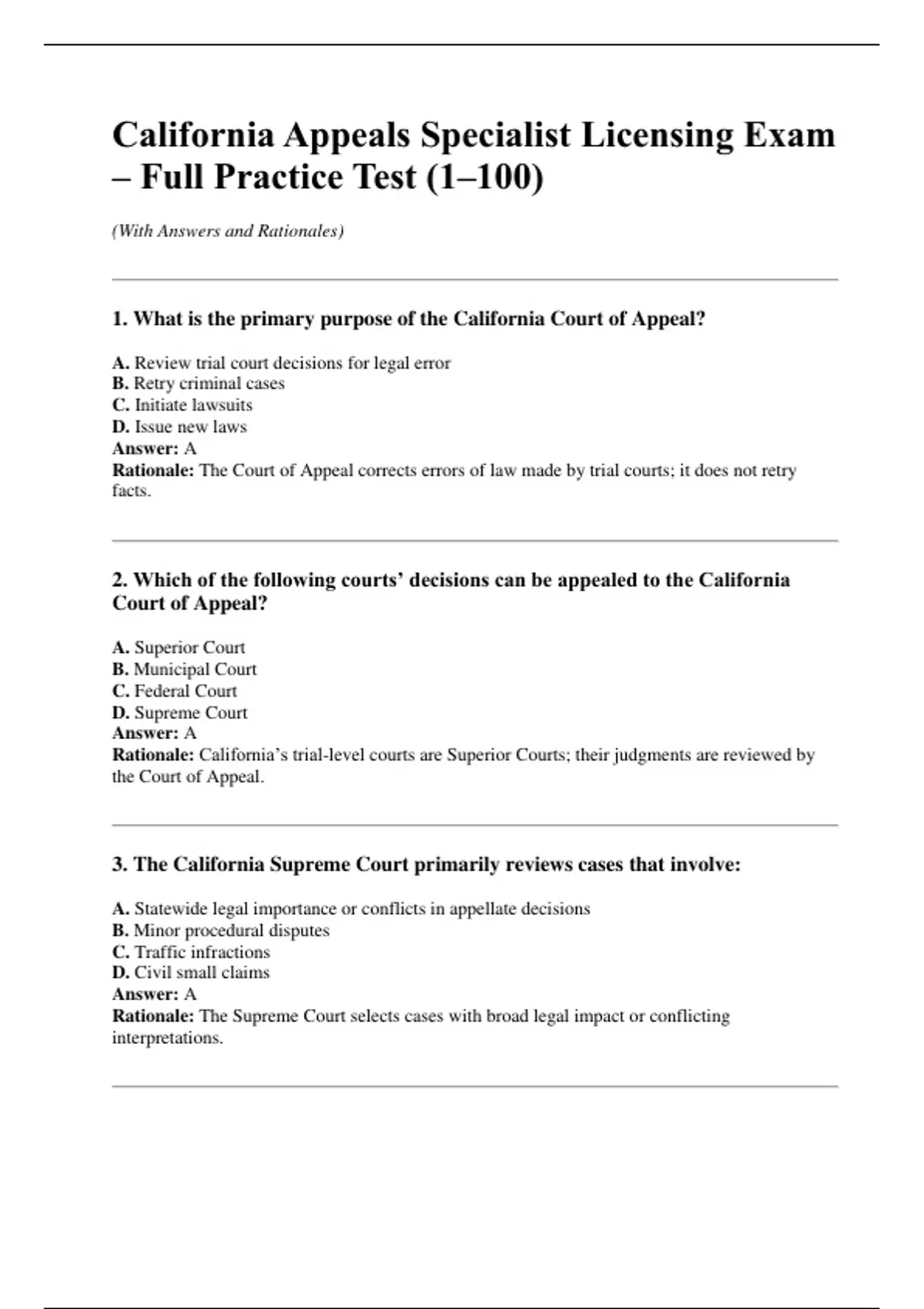 California Appeals Specialist Licensing Exam – Full Practice Test (1 ...