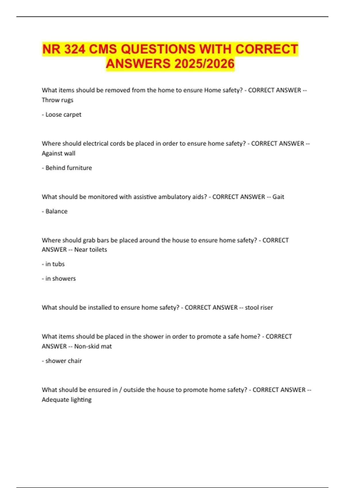 NR 324 CMS QUESTIONS WITH CORRECT ANSWERS 2025/2026 - NR 324 - Stuvia US