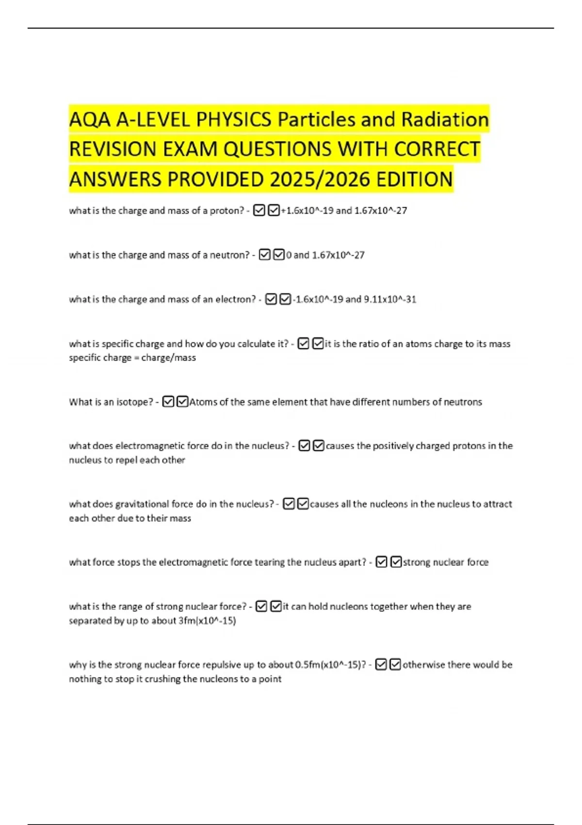 AQA A-LEVEL PHYSICS Particles and Radiation REVISION EXAM QUESTIONS ...