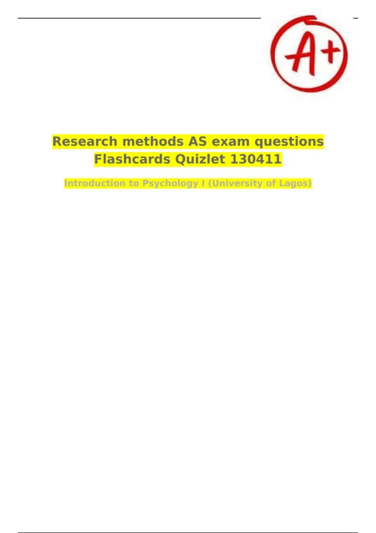 Research methods AS exam questions Flashcards Quizlet 130411 Introduction to Psychology I ...