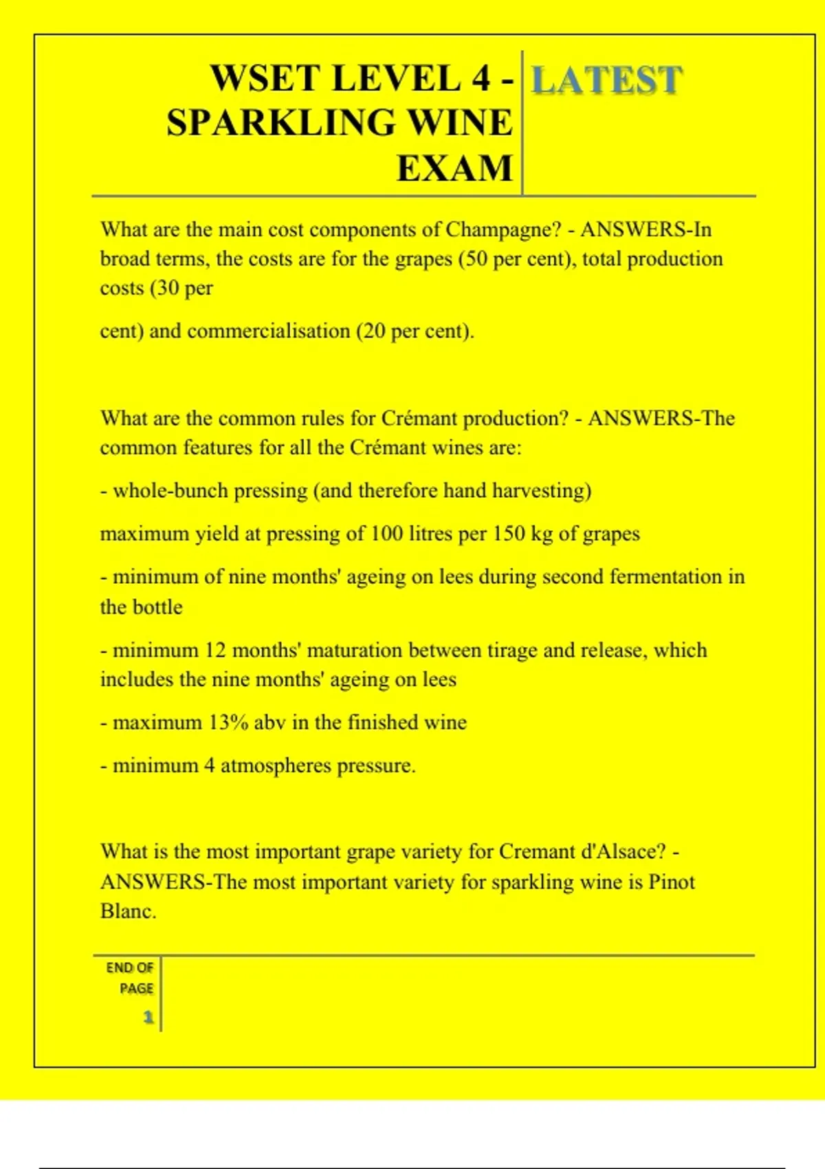 WSET LEVEL 4 - SPARKLING WINE EXAM QUESTIONS AND ANSWERS 2025 - WSET ...