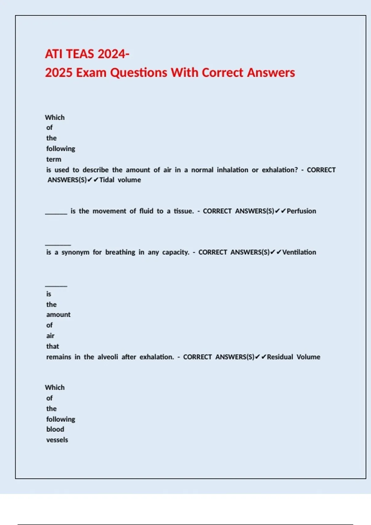 ATI TEAS Exam Questions With Correct Answers - ATI Teas - Stuvia US