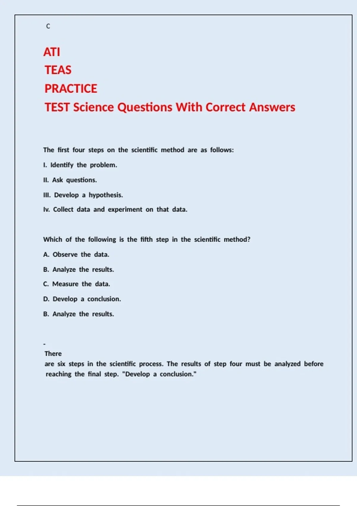 ATI TEAS PRACTICE TEST Science Questions With Correct Answers - ATI ...