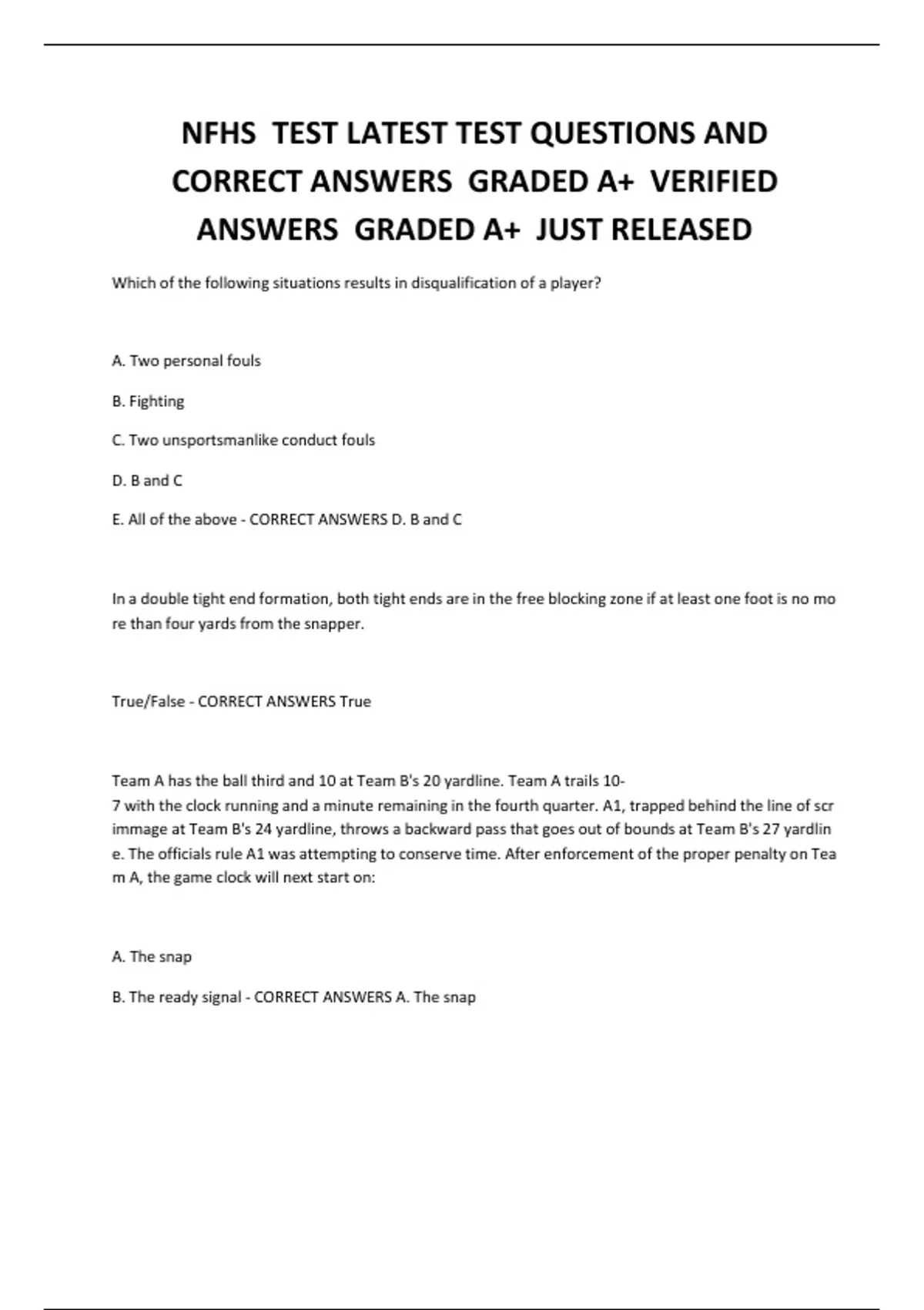 NFHS SOCCER EXAMS QUESTIONS AND CORRECT ANSWERS | LATEST UPDATE | RATED ...