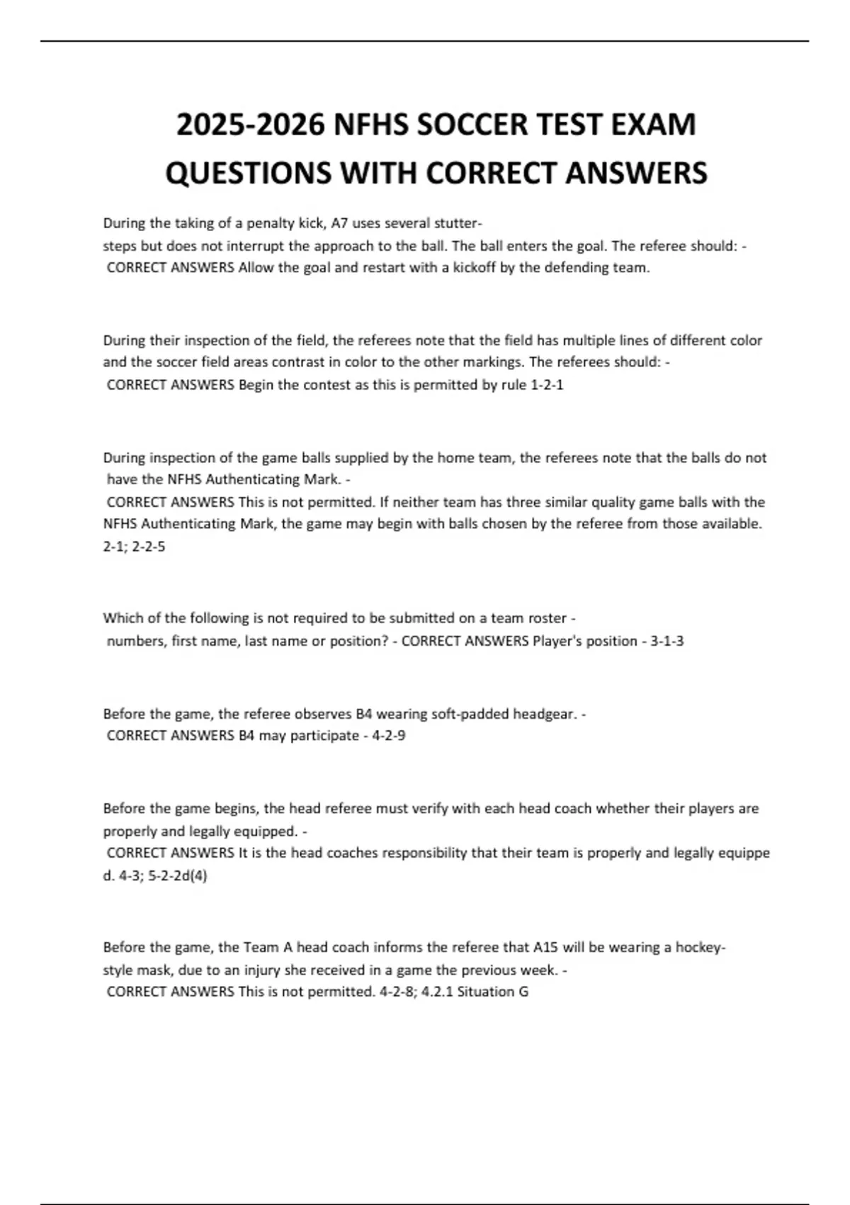 NFHS SOCCER TEST EXAM QUESTIONS WITH CORRECT ANSWERS. - NFHS SOCCER ...