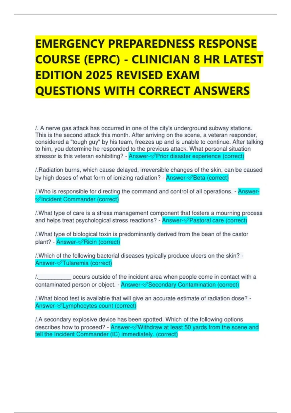 EMERGENCY PREPAREDNESS RESPONSE COURSE (EPRC) - CLINICIAN 8 HR LATEST ...