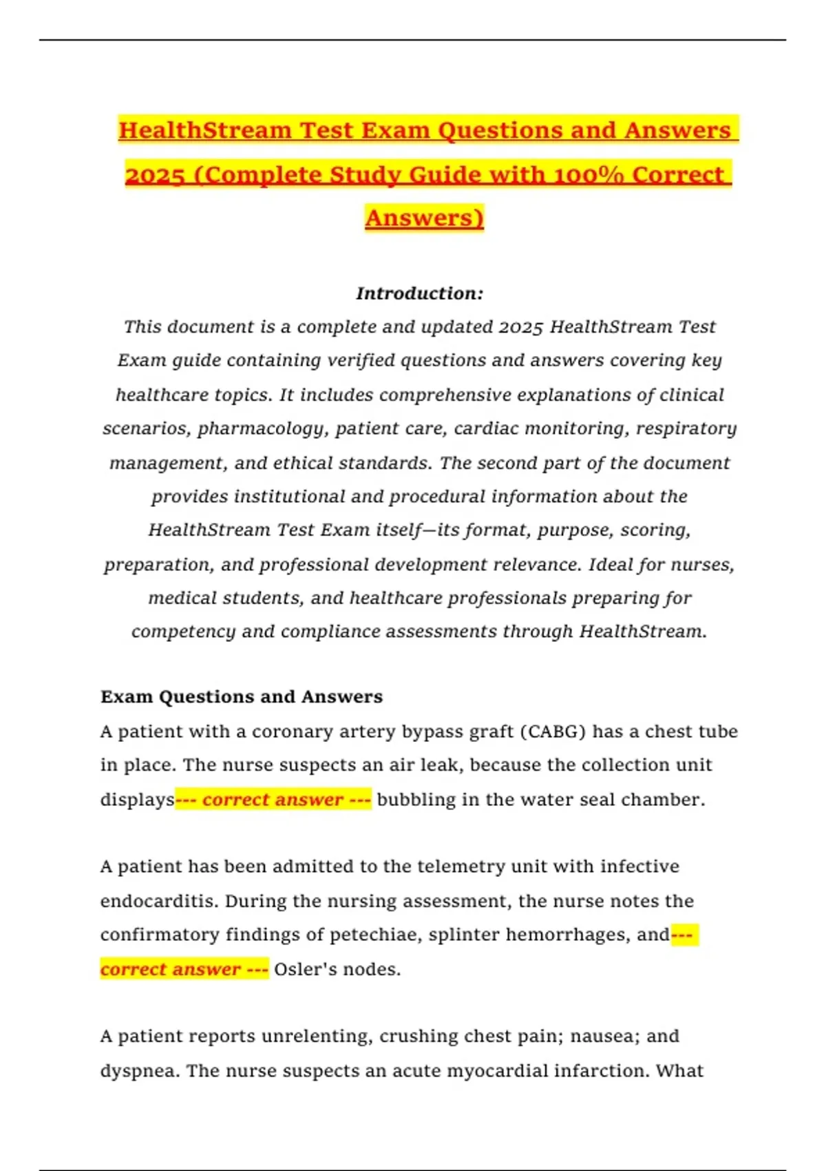 HealthStream Test Exam Questions and Answers 2025 (Complete Study Guide ...